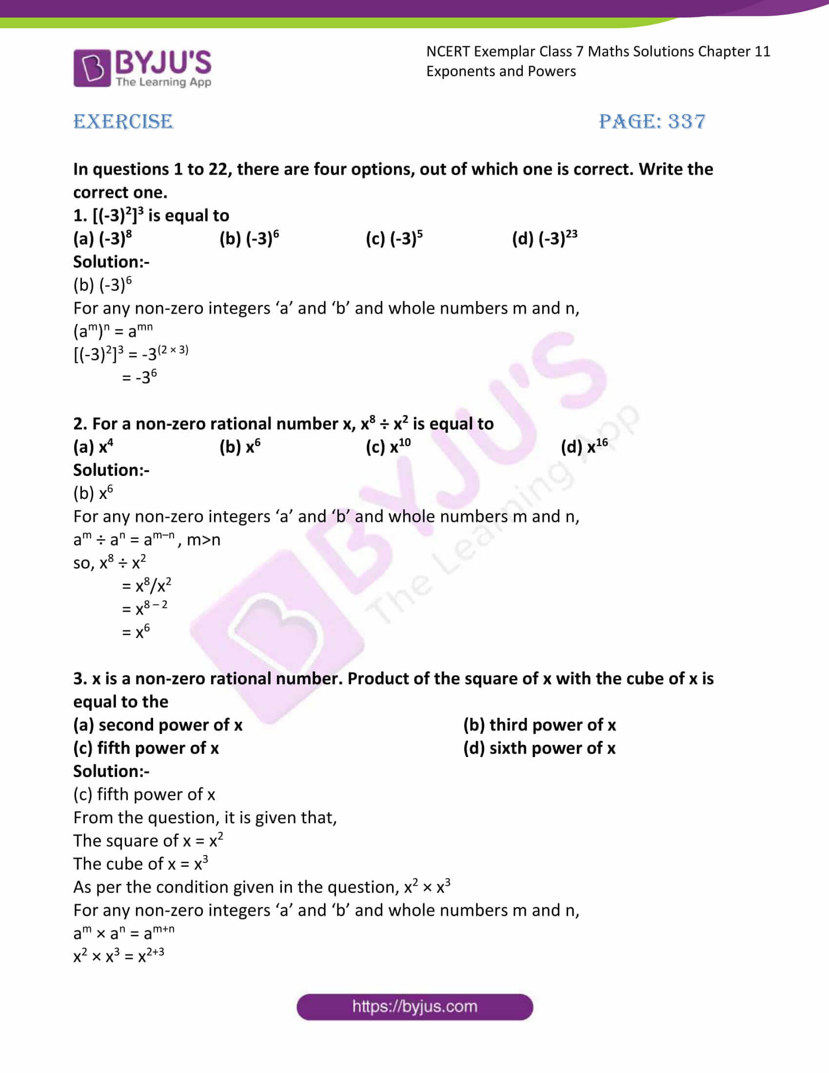 NCERT Exemplar Solutions For Class 7 Maths Chapter 11 Exponents And NCERT Exemplar Solutions For Class 7 Maths Chapter 11 Exponents And
