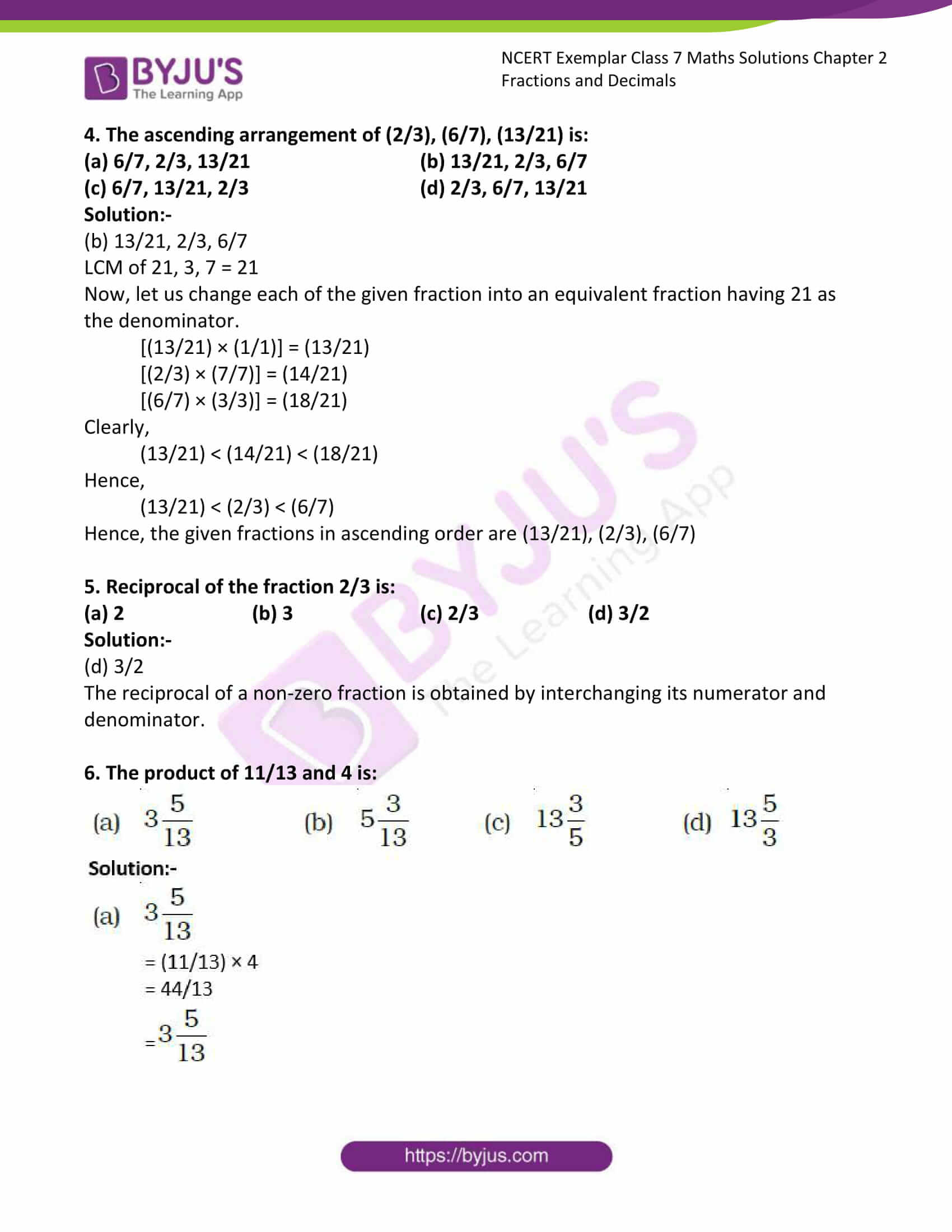 NCERT Exemplar Solutions For Class 7 Maths Chapter 2 Fractions And