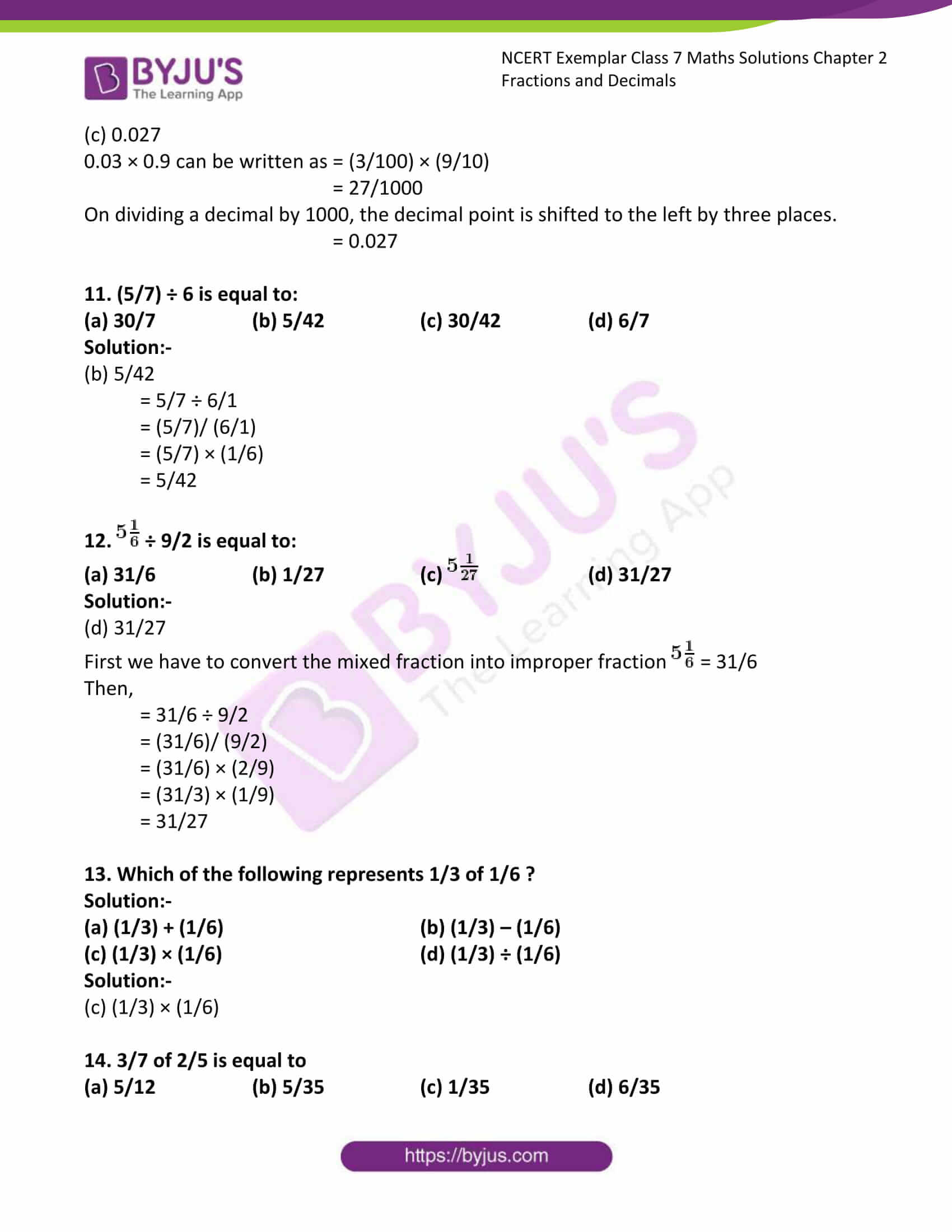 NCERT Exemplar Solutions for Class 7 Maths Chapter 2 Fractions and ...