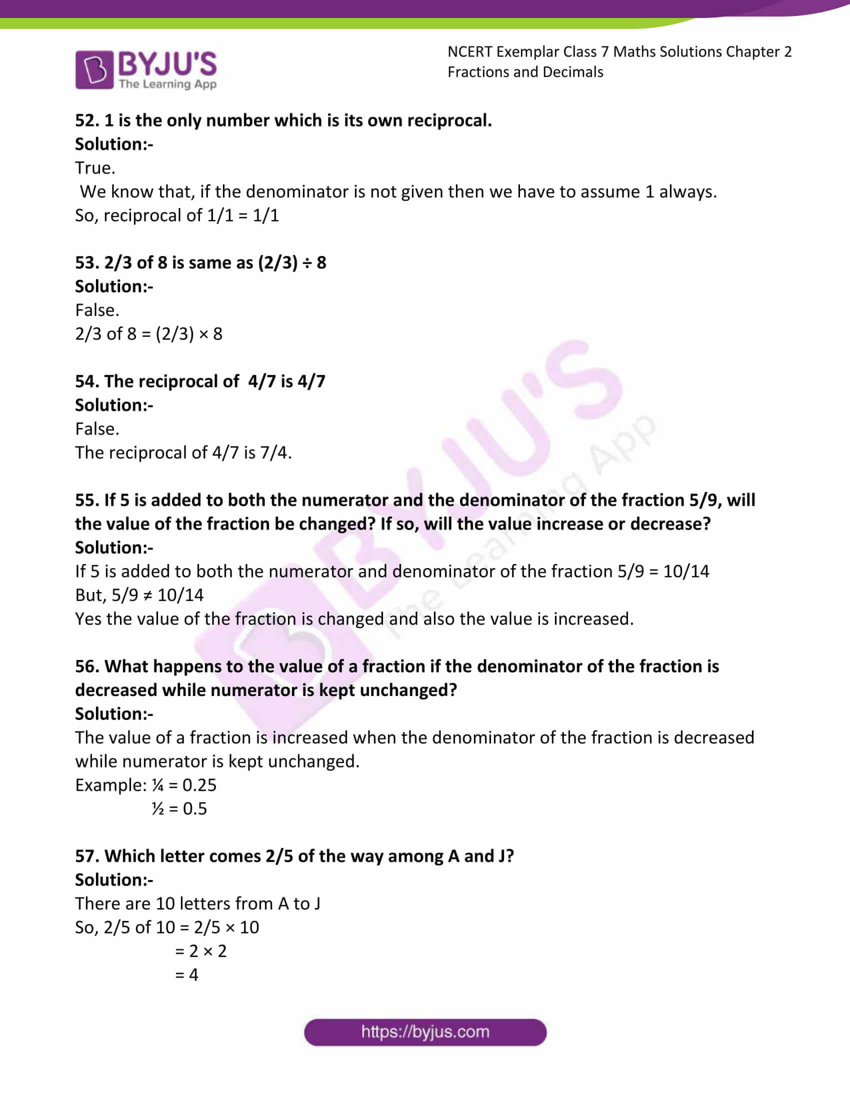 NCERT Exemplar Solutions for Class 7 Maths Chapter 2 Fractions and ...