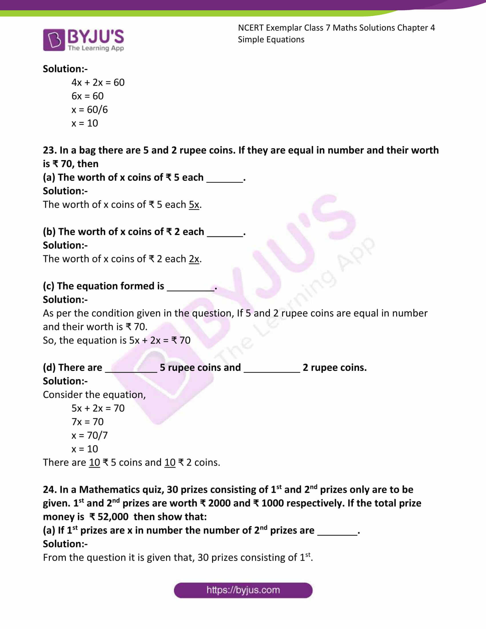 NCERT Exemplar Solutions For Class 7 Maths Chapter 4 Simple Equations NCERT Exemplar Solutions For Class 7 Maths Chapter 4 Simple Equations