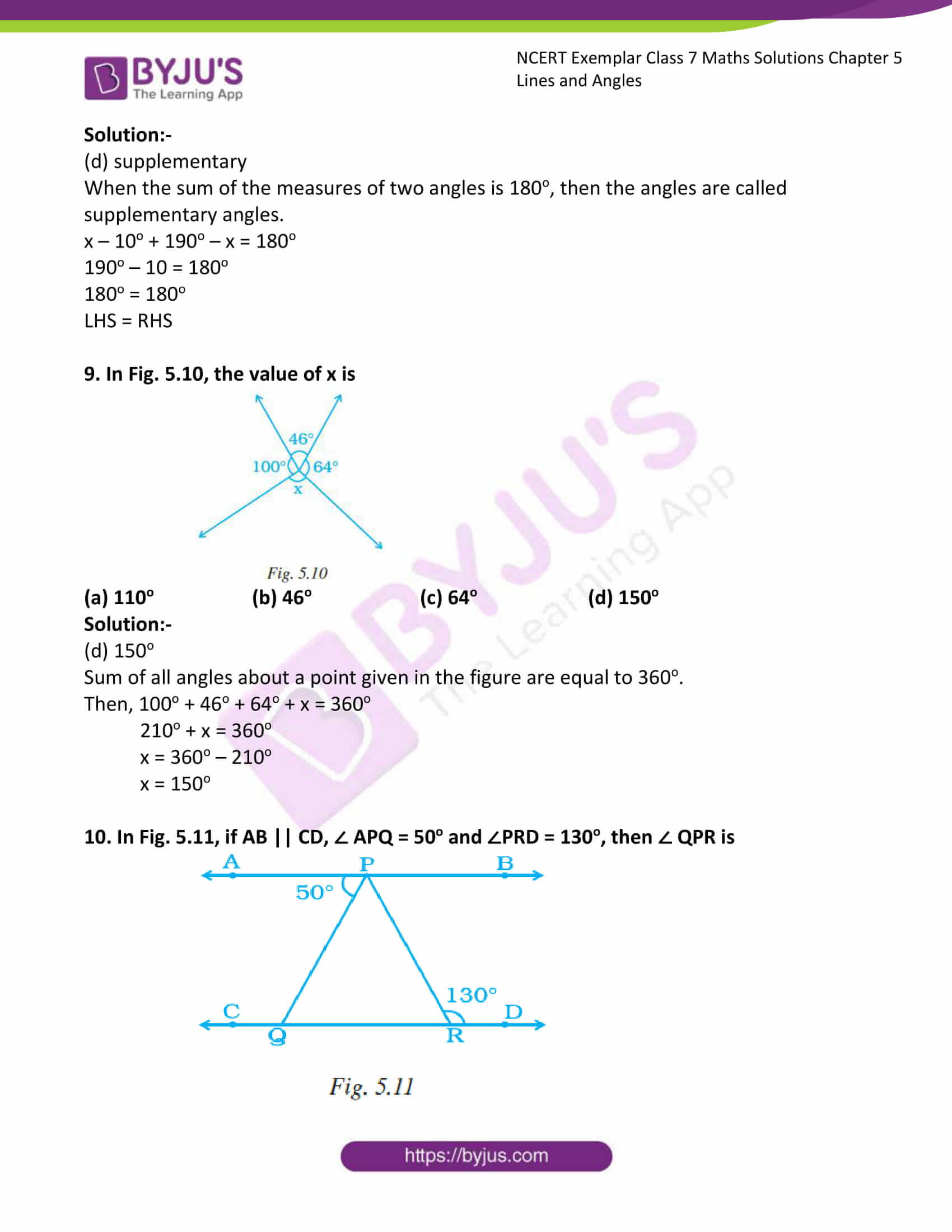 NCERT Exemplar Solutions For Class 7 Maths Chapter 5 Lines And Angles