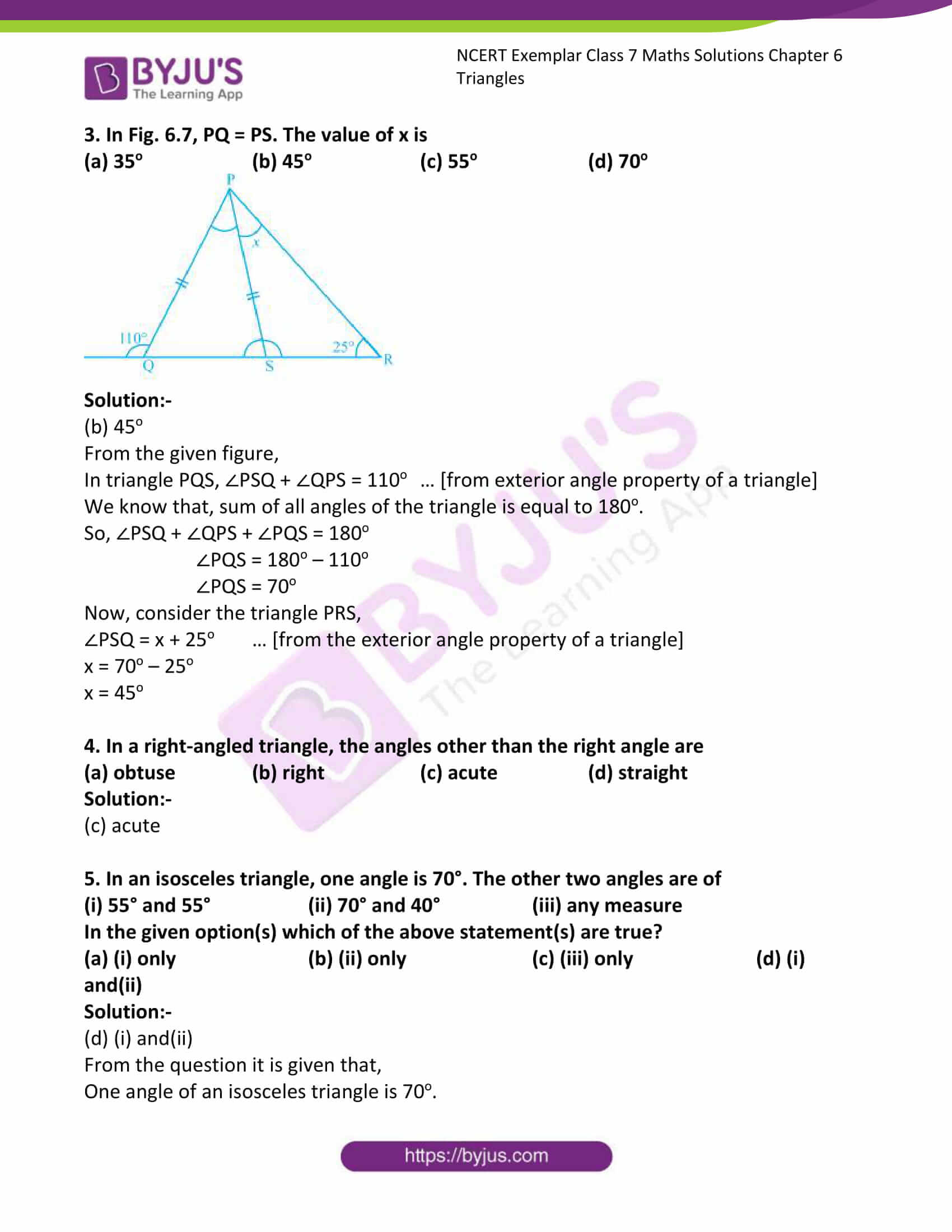 NCERT Exemplar Solutions For Class 7 Maths Chapter 6 Triangles Access NCERT Exemplar Solutions For Class 7 Maths Chapter 6 Triangles Access