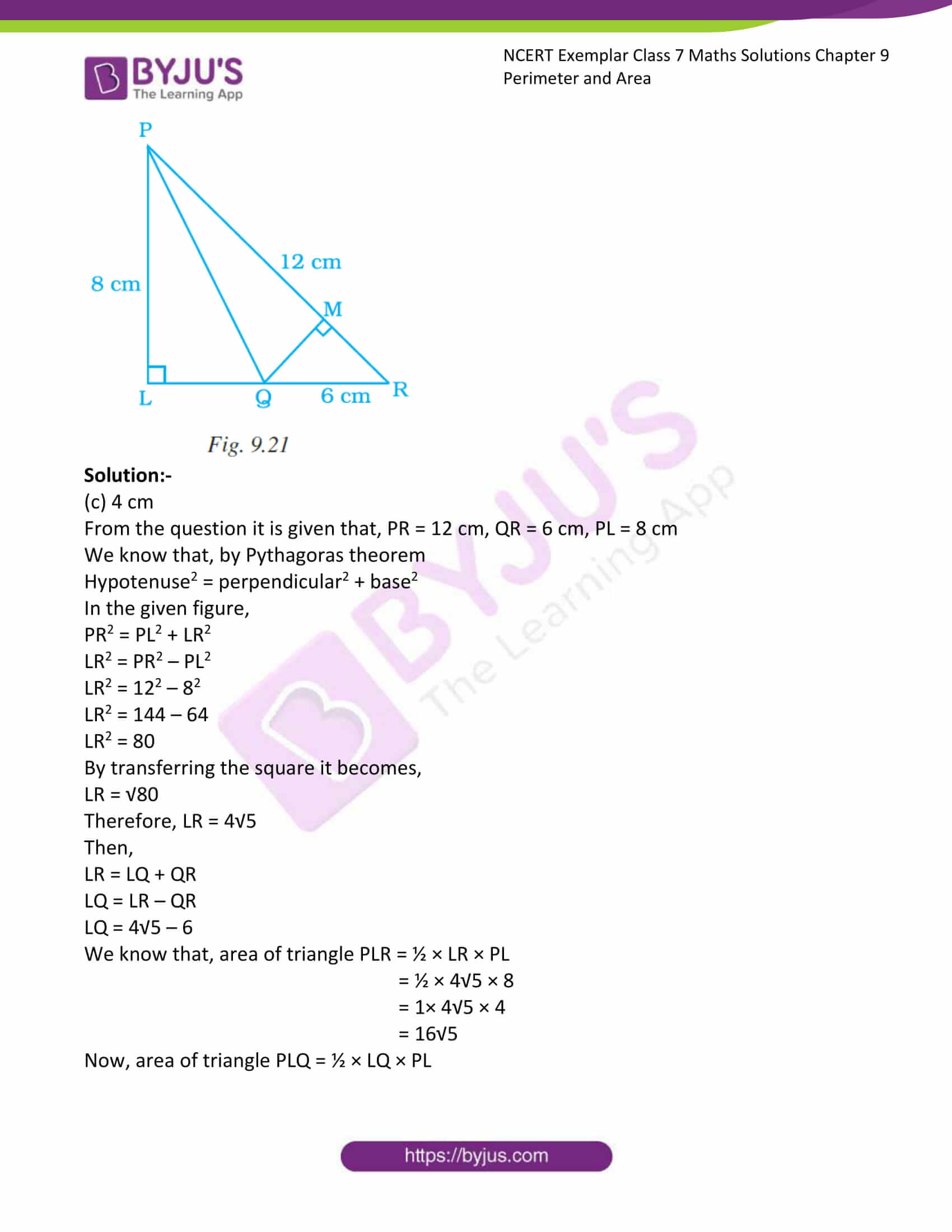 NCERT Exemplar Solutions for Class 7 Maths Chapter 9 Perimeter and Area ...