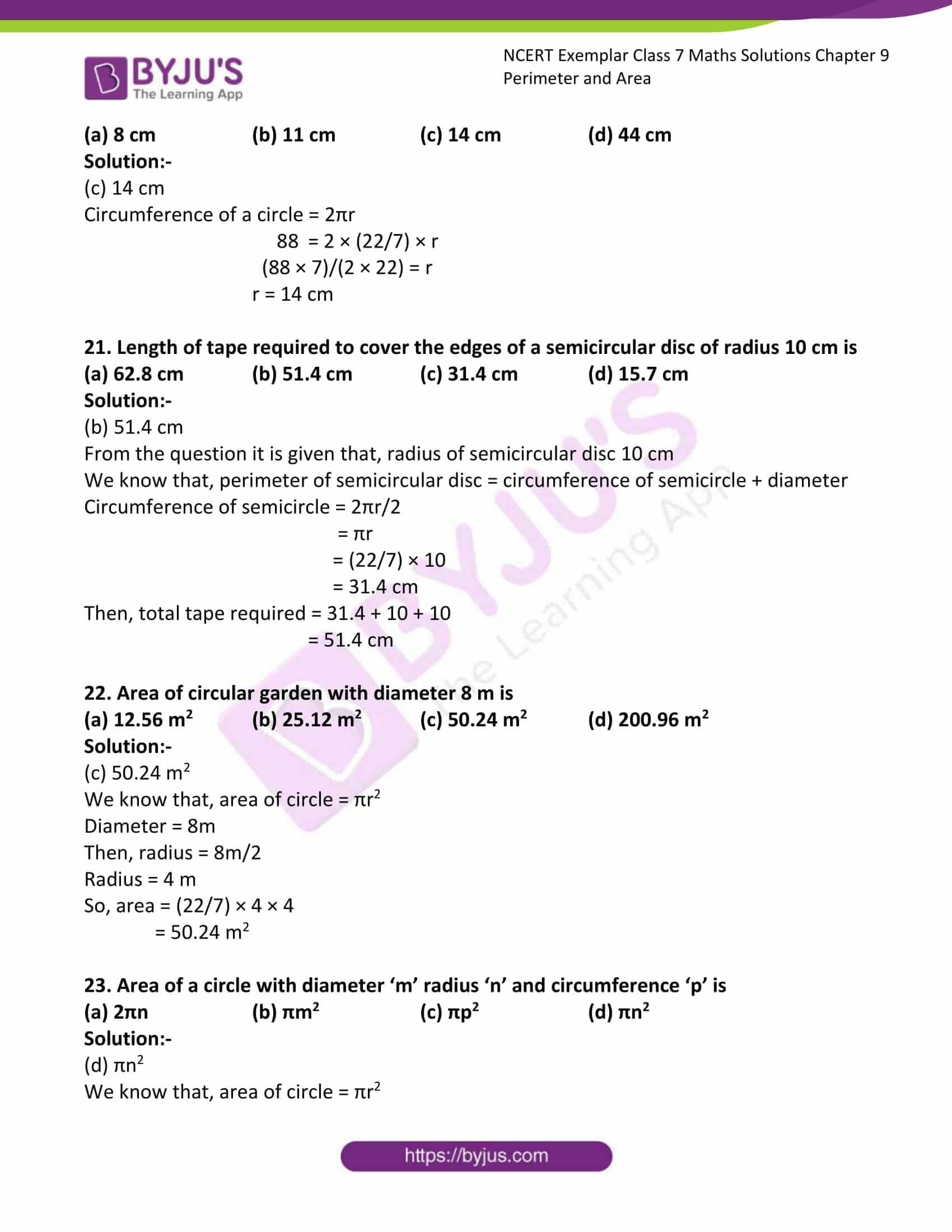 NCERT Exemplar Solutions for Class 7 Maths Chapter 9 Perimeter and Area ...