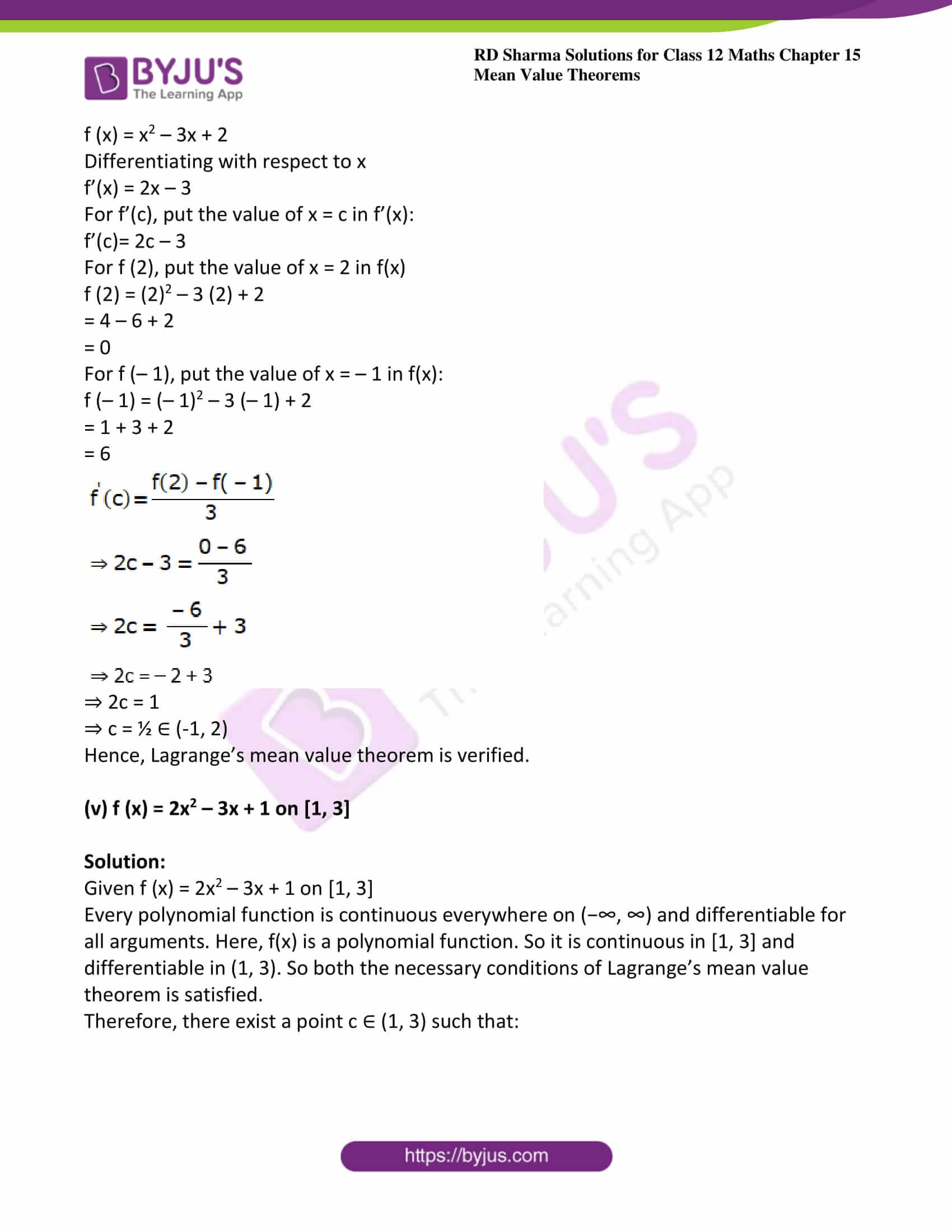RD Sharma Solutions For Class 12 Maths Exercise 15 2 Chapter 15 Mean Value Theorems Free PDFs 