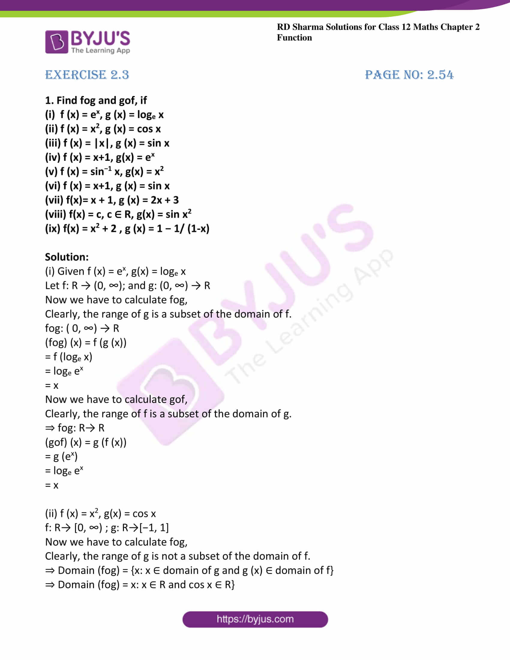 RD Sharma Solutions For Class 12 Maths Exercise 2 3 Chapter 2 Function