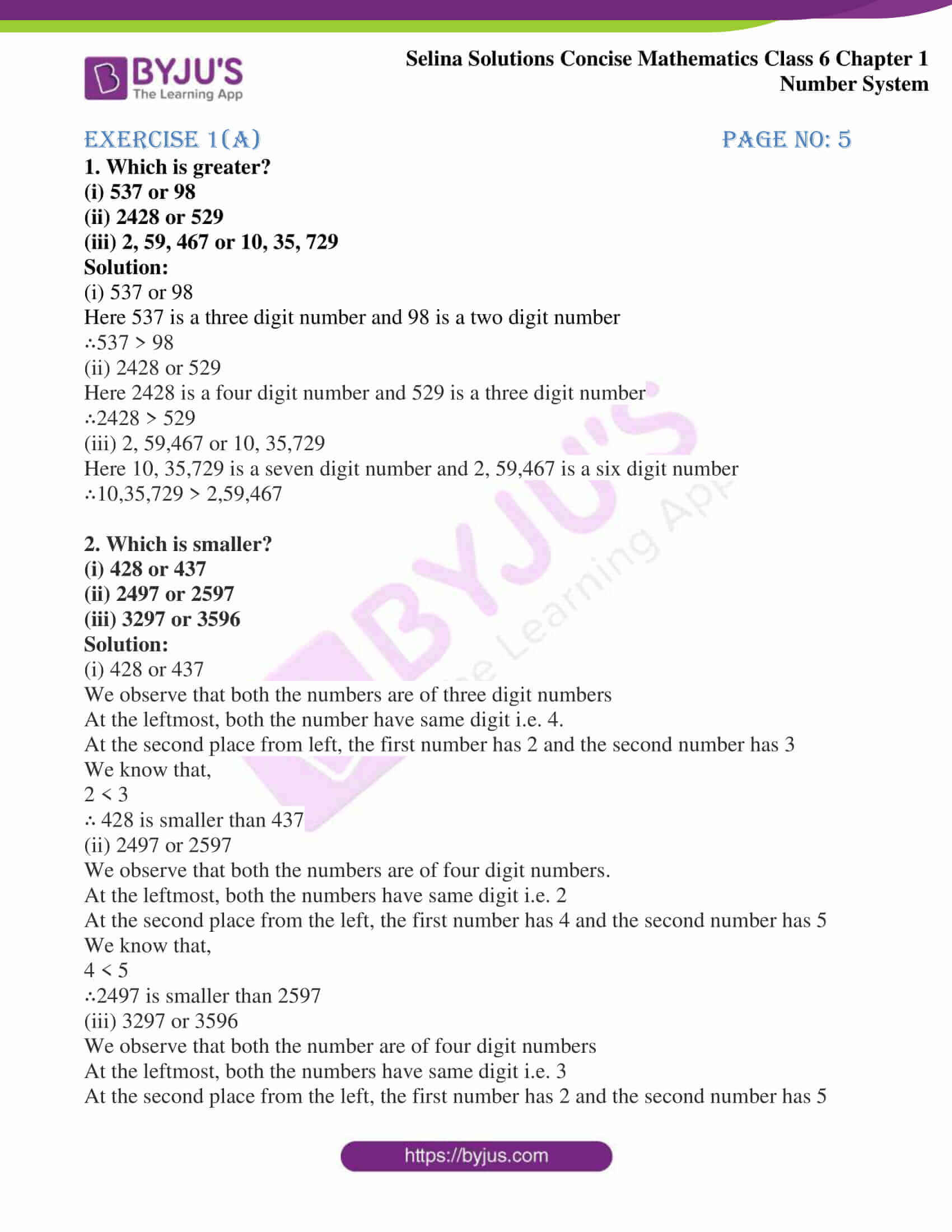 Selina Solutions Concise Mathematics Class 6 Chapter 1 Number System 