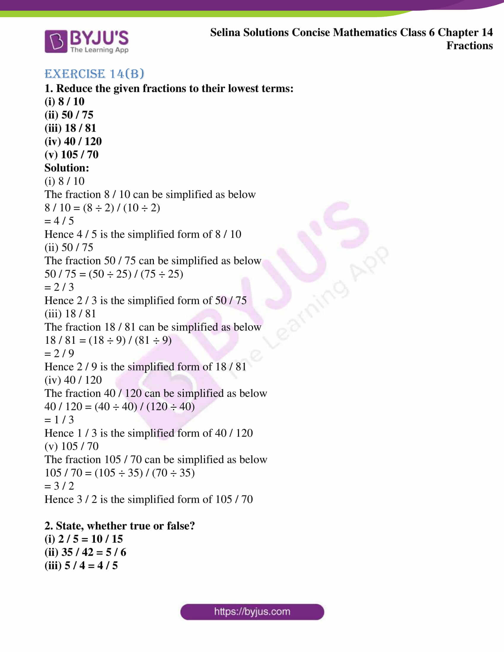 Selina Solutions Concise Mathematics Class 6 Chapter 14 Fractions Selina Solutions Concise Mathematics Class 6 Chapter 14 Fractions