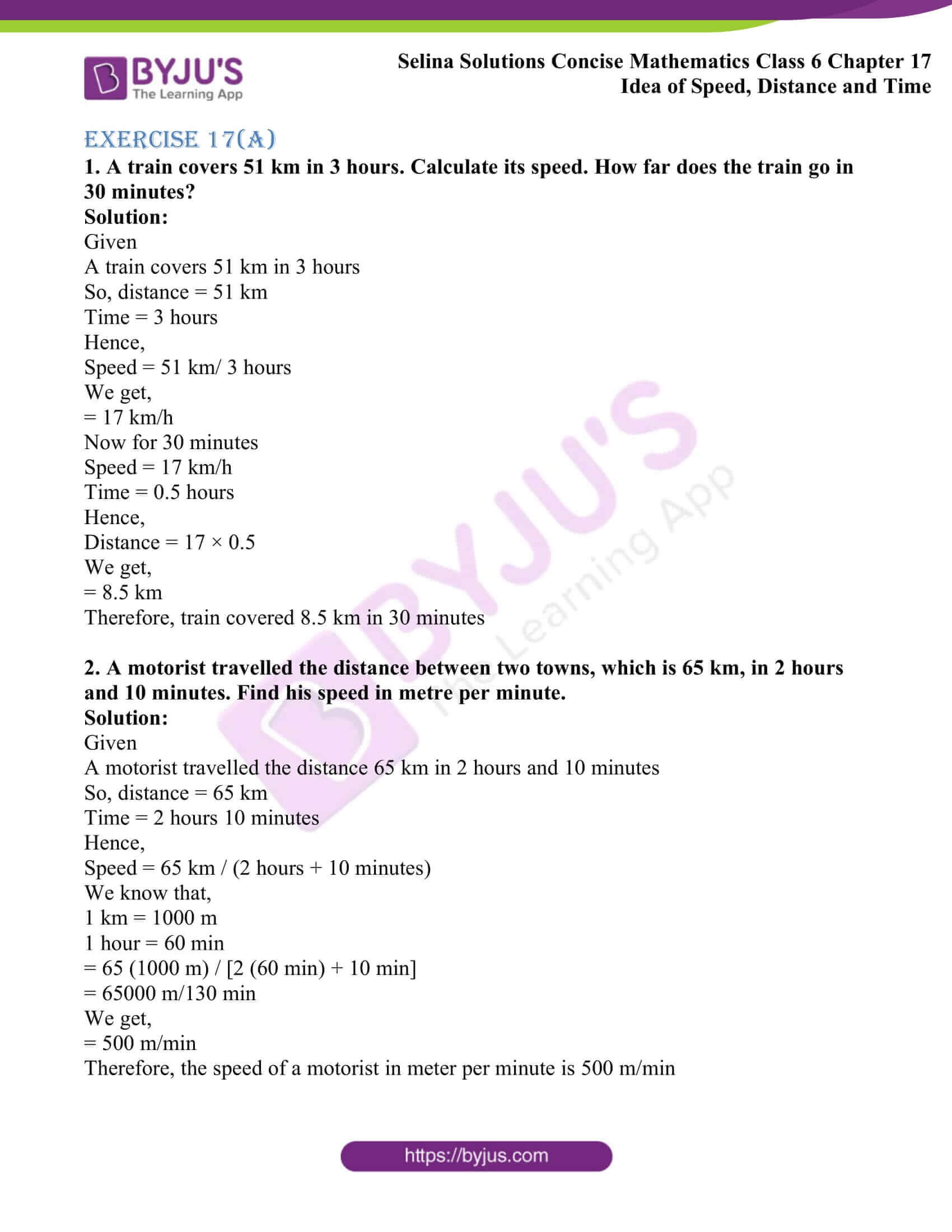 Selina Solutions Concise Mathematics Class 6 Chapter 17 Idea Of Speed Selina Solutions Concise Mathematics Class 6 Chapter 17 Idea Of Speed