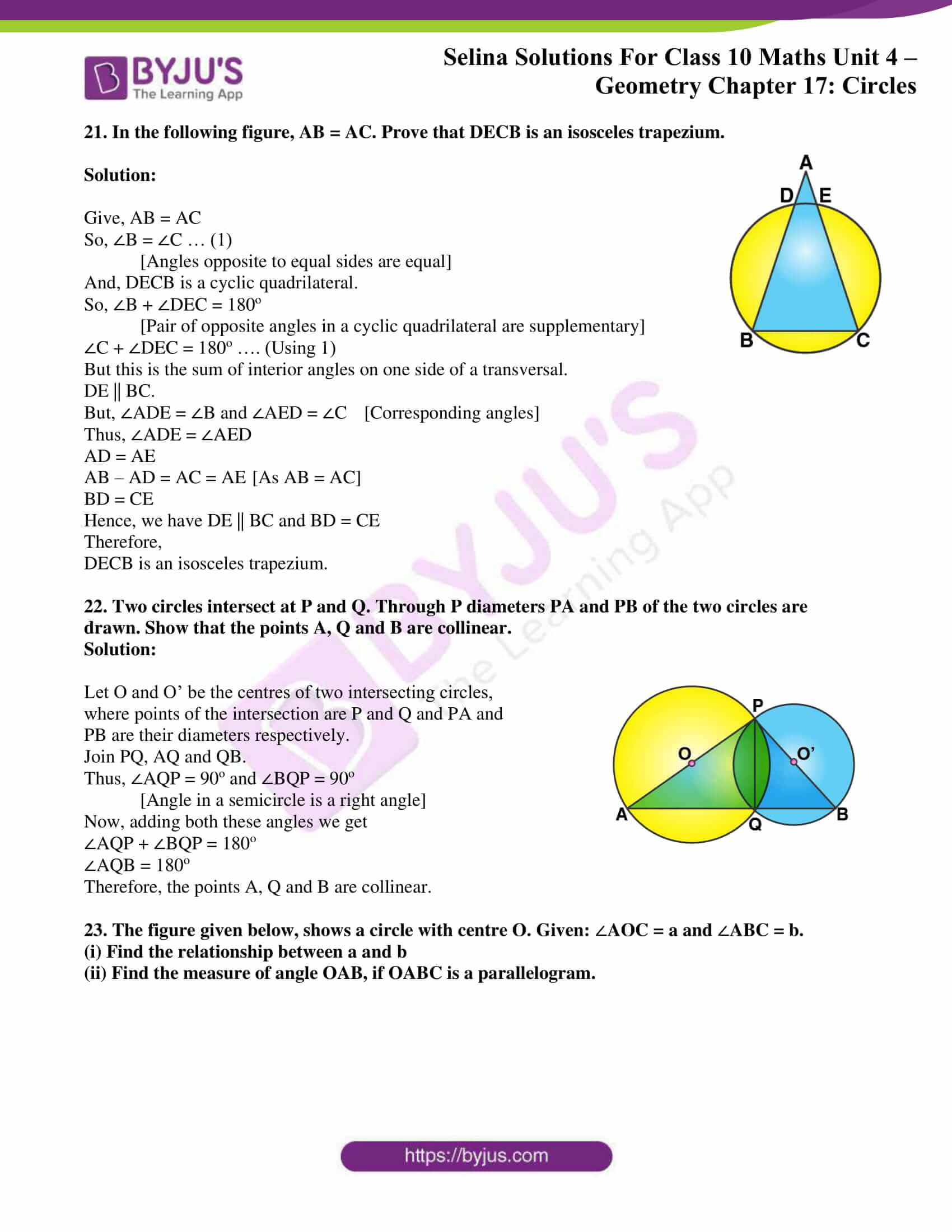Selina Solutions Concise Mathematics Class 10 Chapter 17 Circles Grab