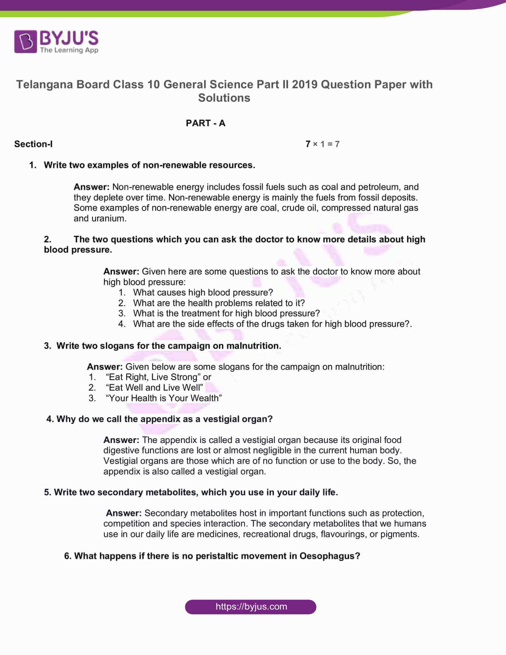 Telangana Board Class 10 General Science Part Ii 2019 Question Paper Telangana Board Class 10 General Science Part Ii 2019 Question Paper