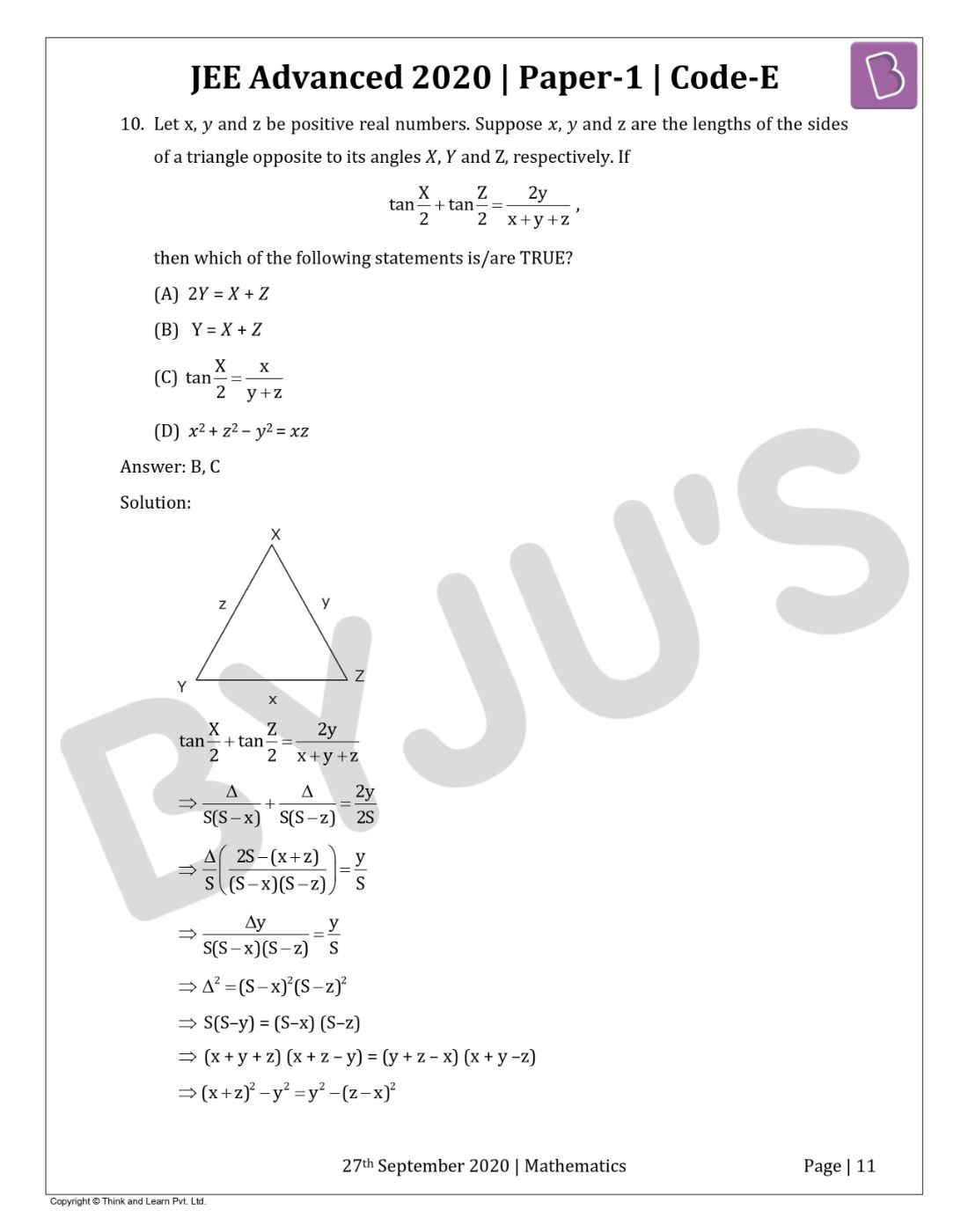 JEE Advanced 2020 Maths Paper 1 Questions With Solutions Download PDF JEE Advanced 2020 Maths Paper 1 Questions With Solutions Download PDF