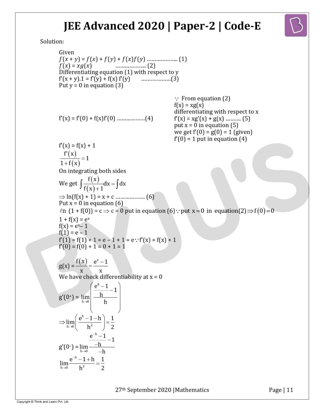 JEE Advanced 2020 Maths Paper 2 Solutions Download PDF JEE Advanced 2020 Maths Paper 2 Solutions Download PDF