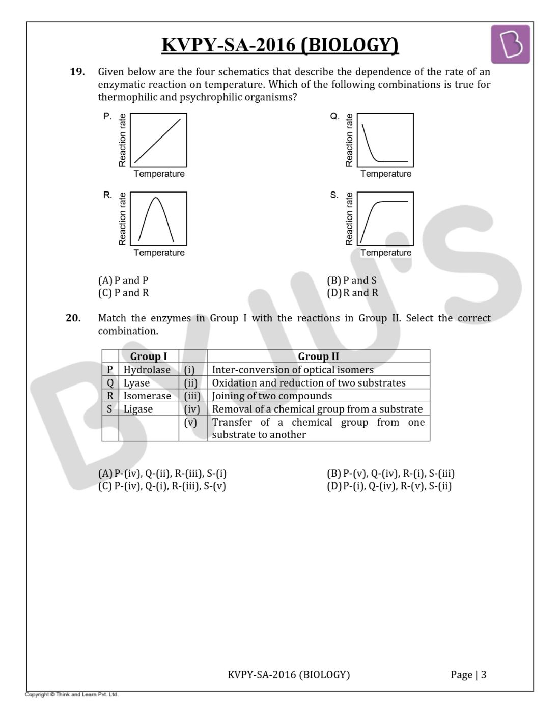 KVPY SA 2016 Biology Paper with Solutions- Download PDF