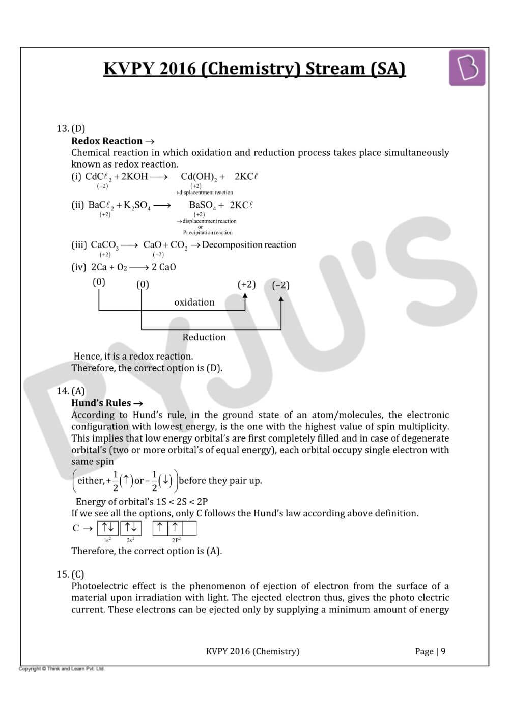 Solved KVPY-SA 2016 Chemistry Paper - Download PDF