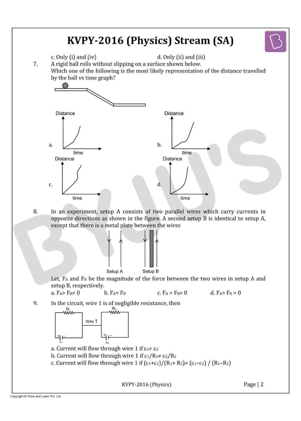 KVPY SA 2016 Solved Physics Paper - Download PDF