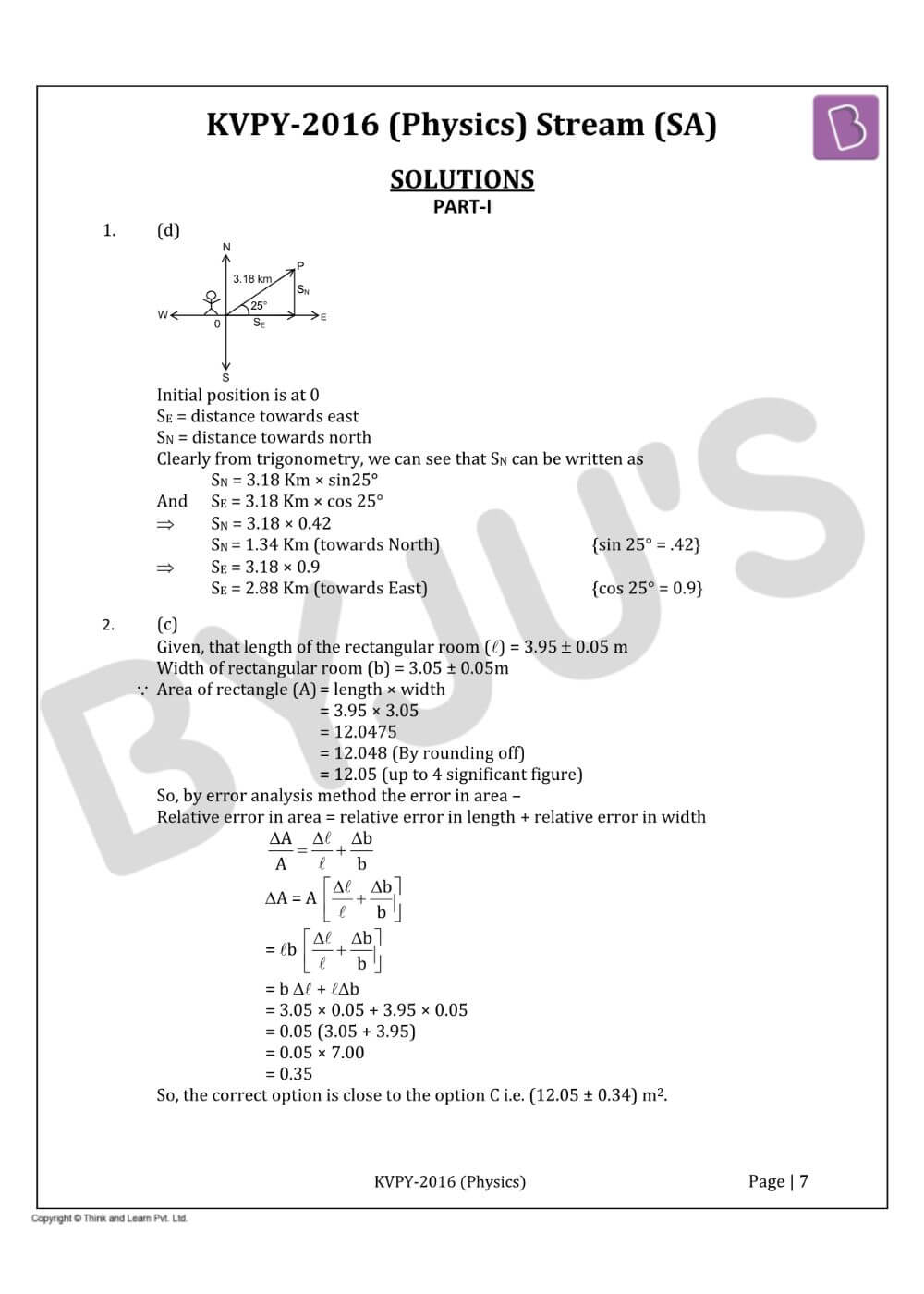 KVPY SA 2016 Solved Physics Paper - Download PDF