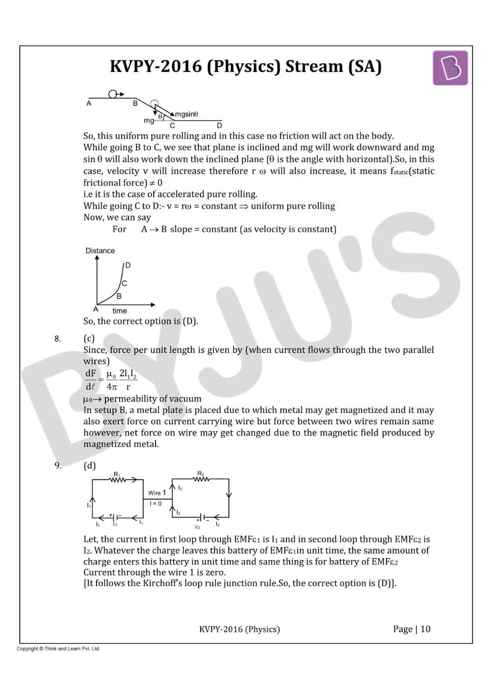 KVPY SA 2016 Solved Physics Paper - Download PDF