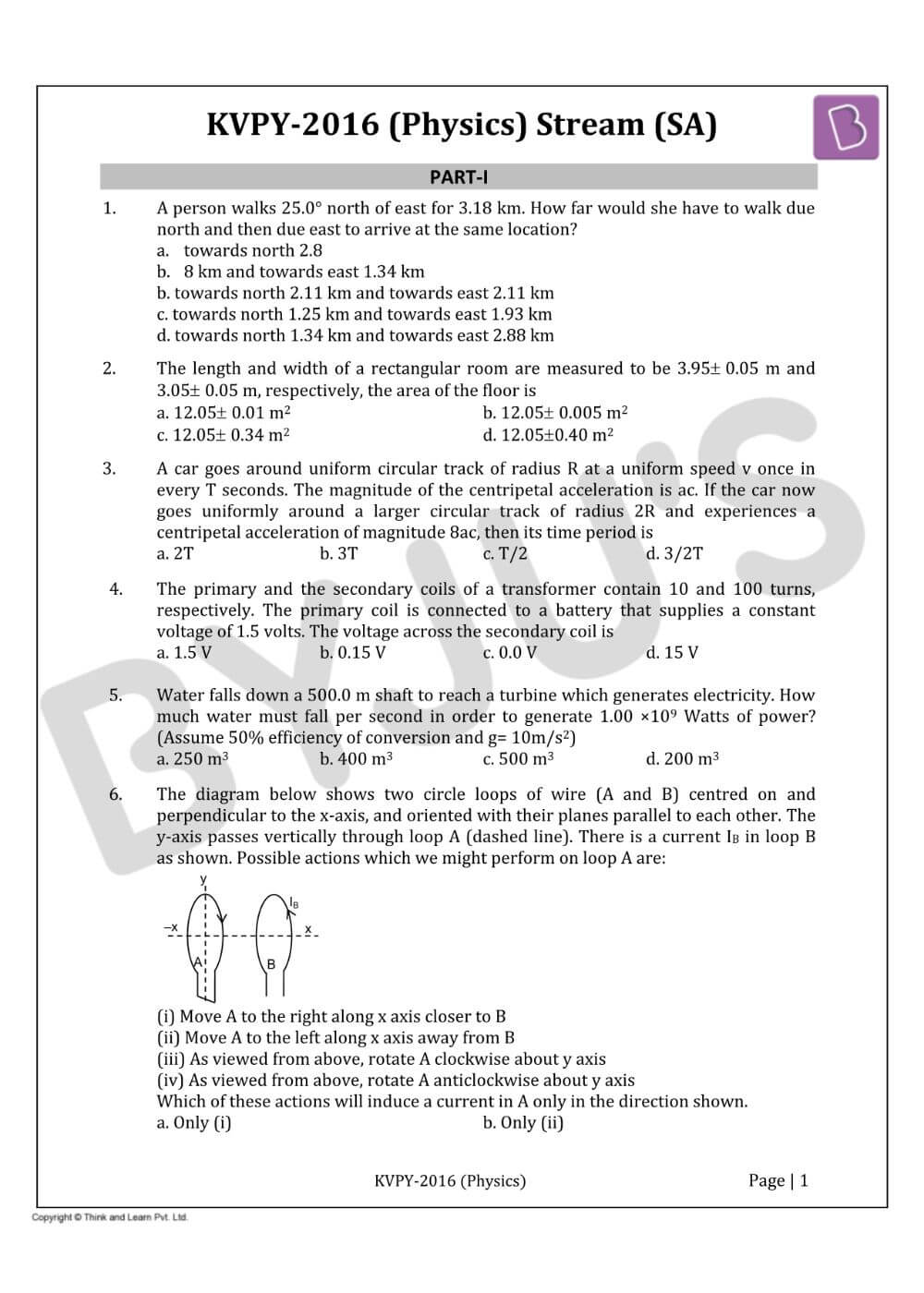 KVPY SA 2016 Solved Physics Paper - Download PDF