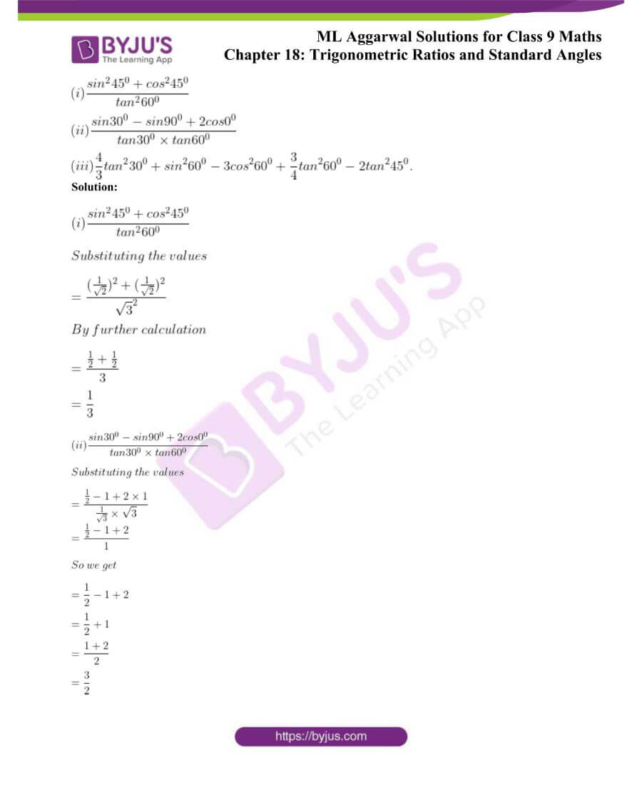 ML Aggarwal Solutions For Class 9 Maths Chapter 18 Trigonometric Ratios