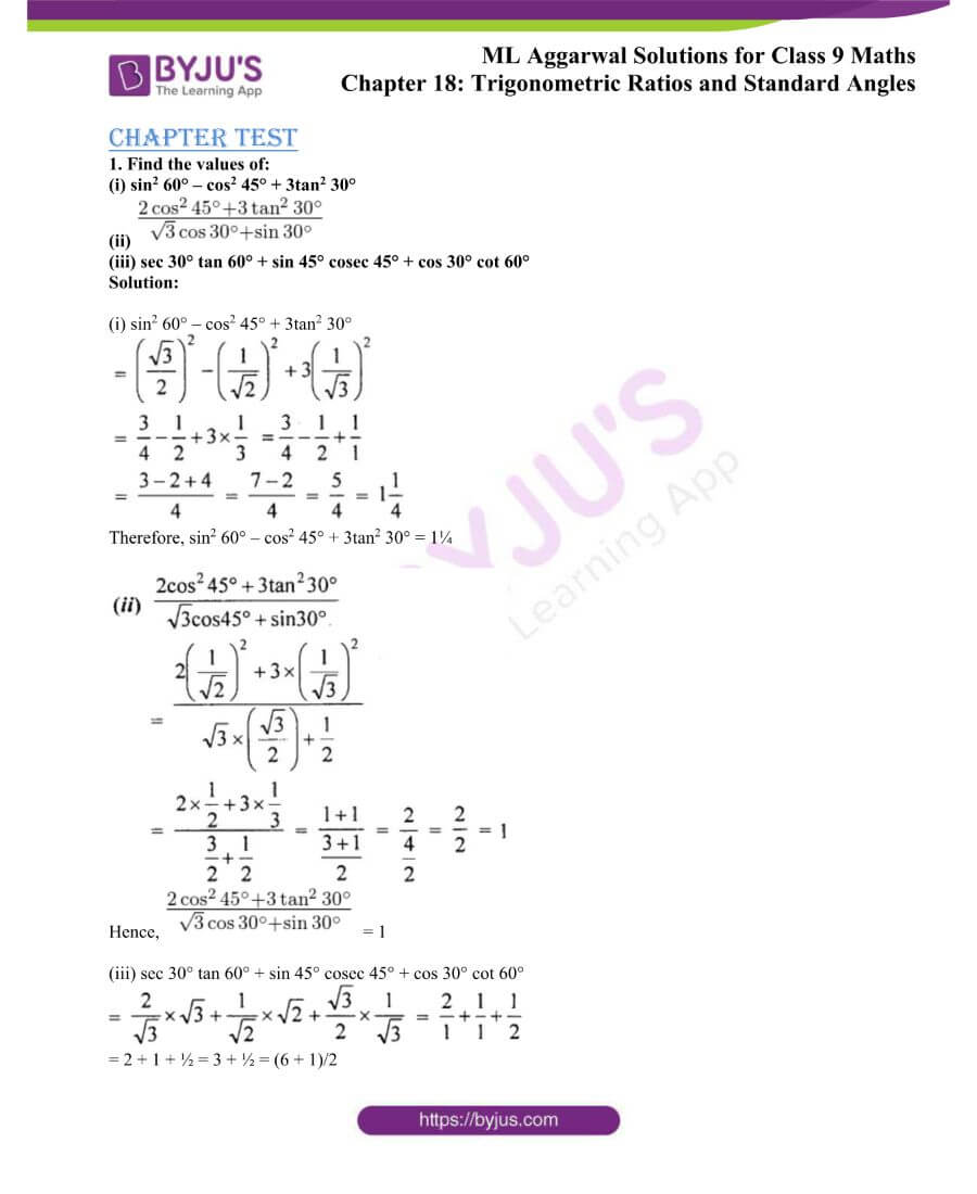 ML Aggarwal Solutions For Class 9 Maths Chapter 18 Trigonometric Ratios ML Aggarwal Solutions For Class 9 Maths Chapter 18 Trigonometric Ratios
