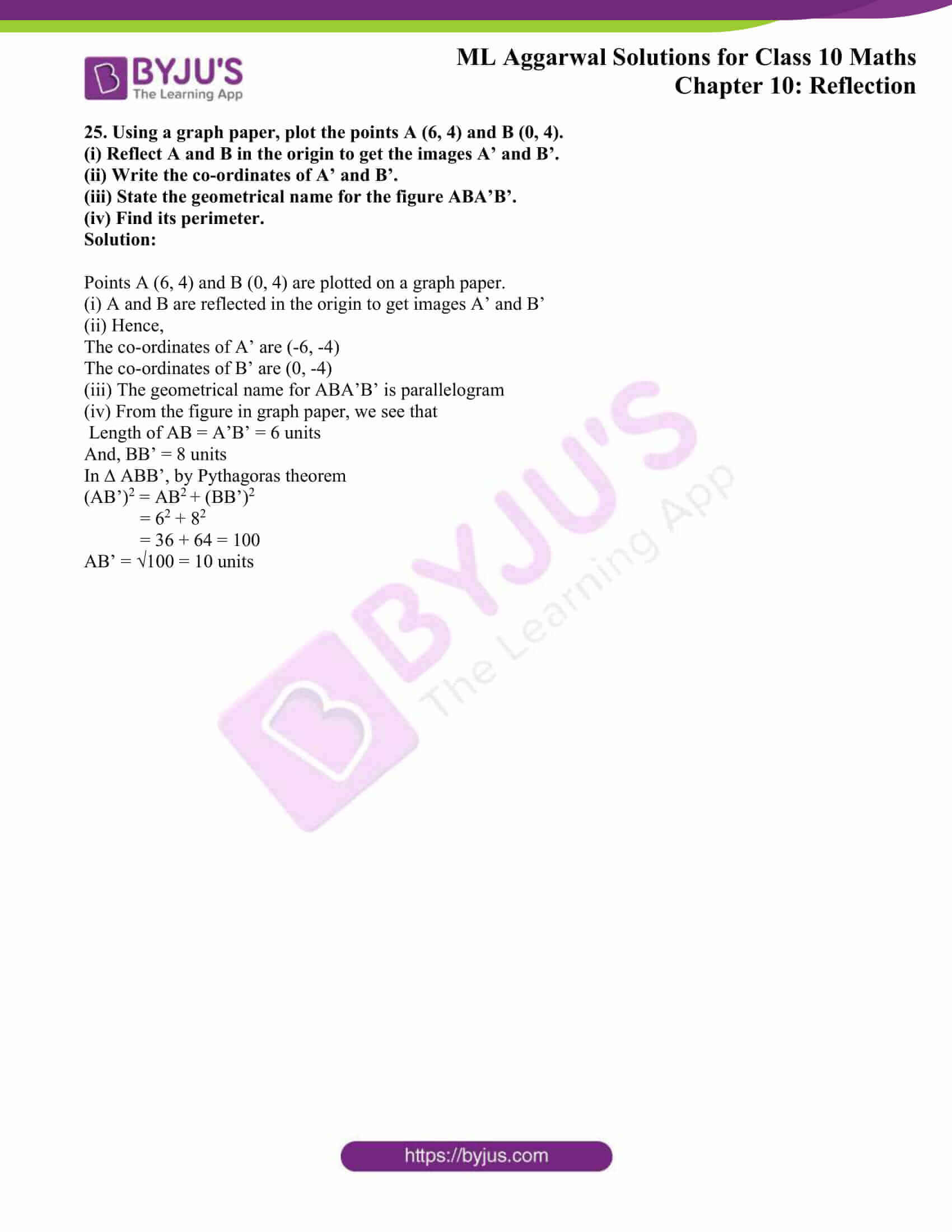 ML Aggarwal Solutions For Class 10 Maths Chapter 10 Reflection Free PDF