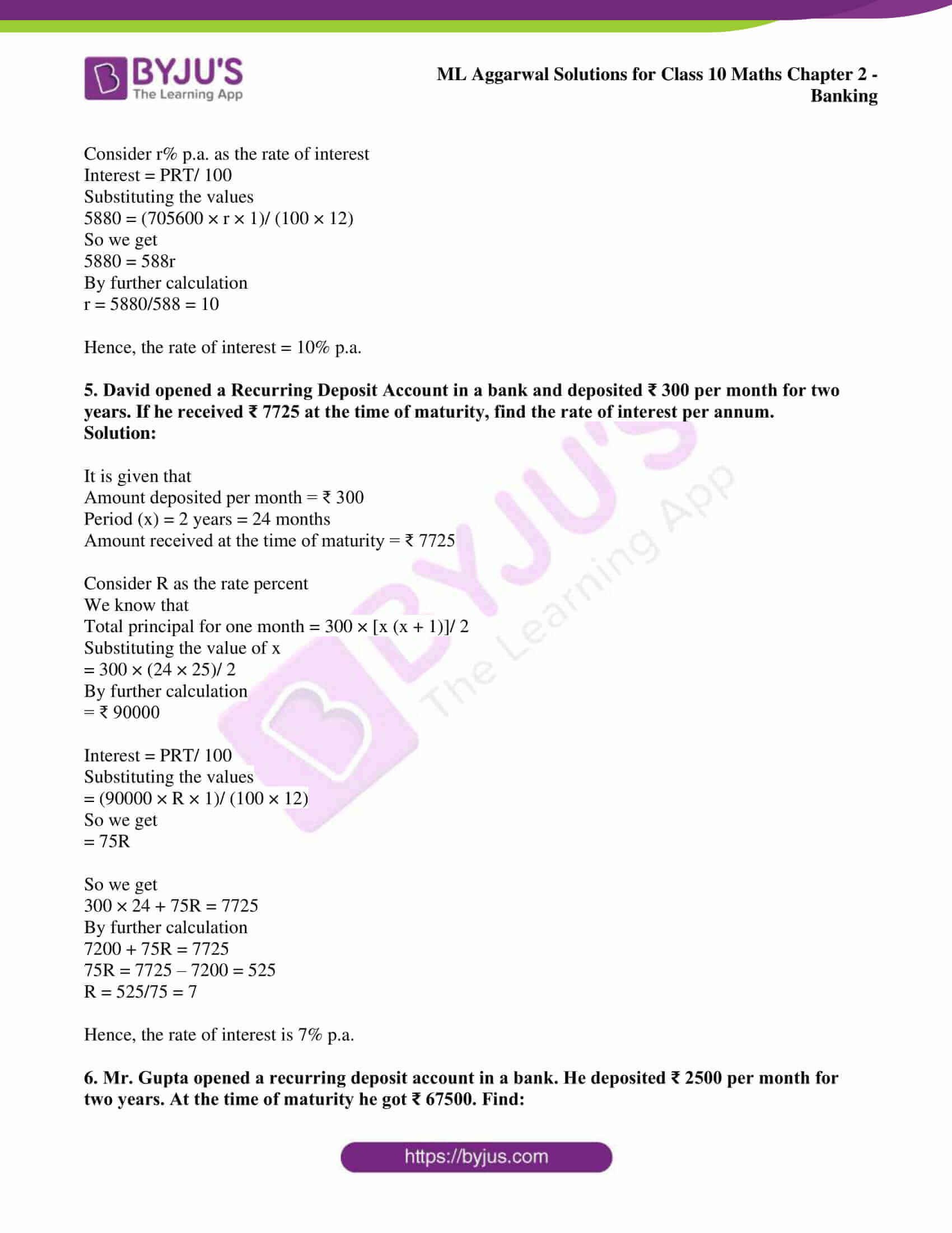 ML Aggarwal Solutions for Class 10 Maths Chapter 2 Banking