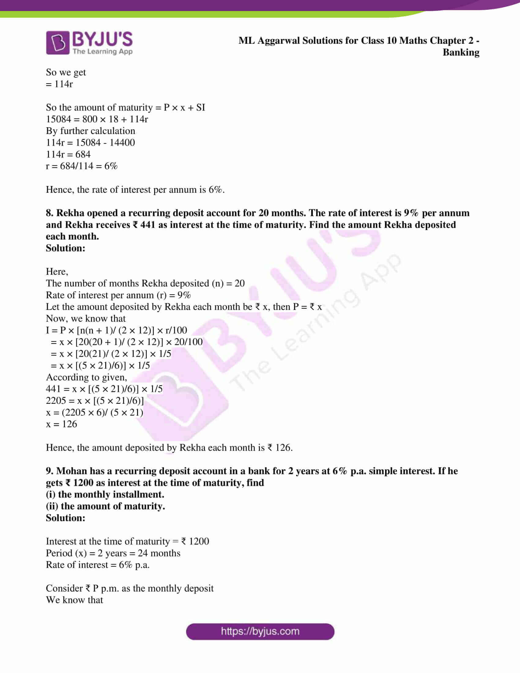 ML Aggarwal Solutions for Class 10 Maths Chapter 2 Banking