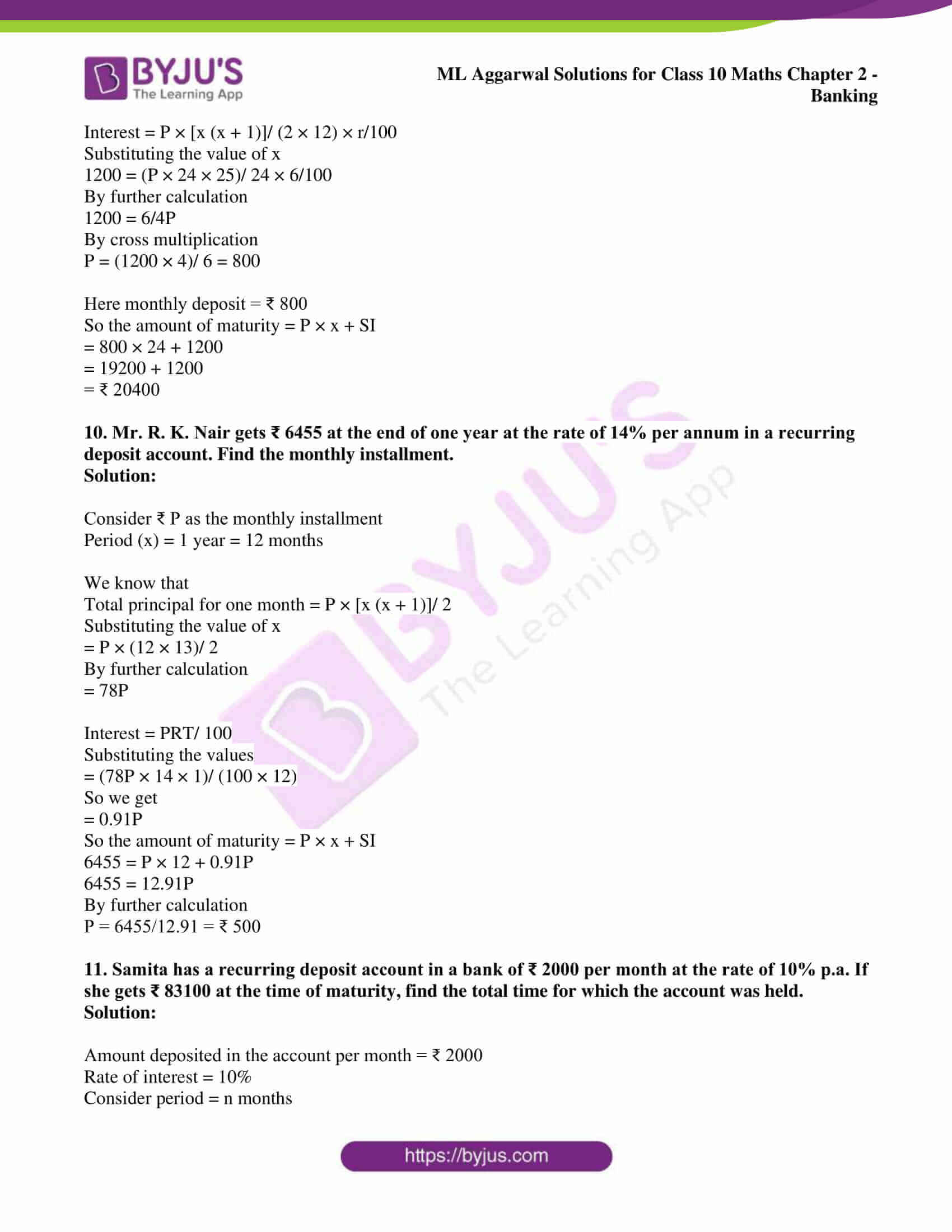 ML Aggarwal Solutions for Class 10 Maths Chapter 2 Banking