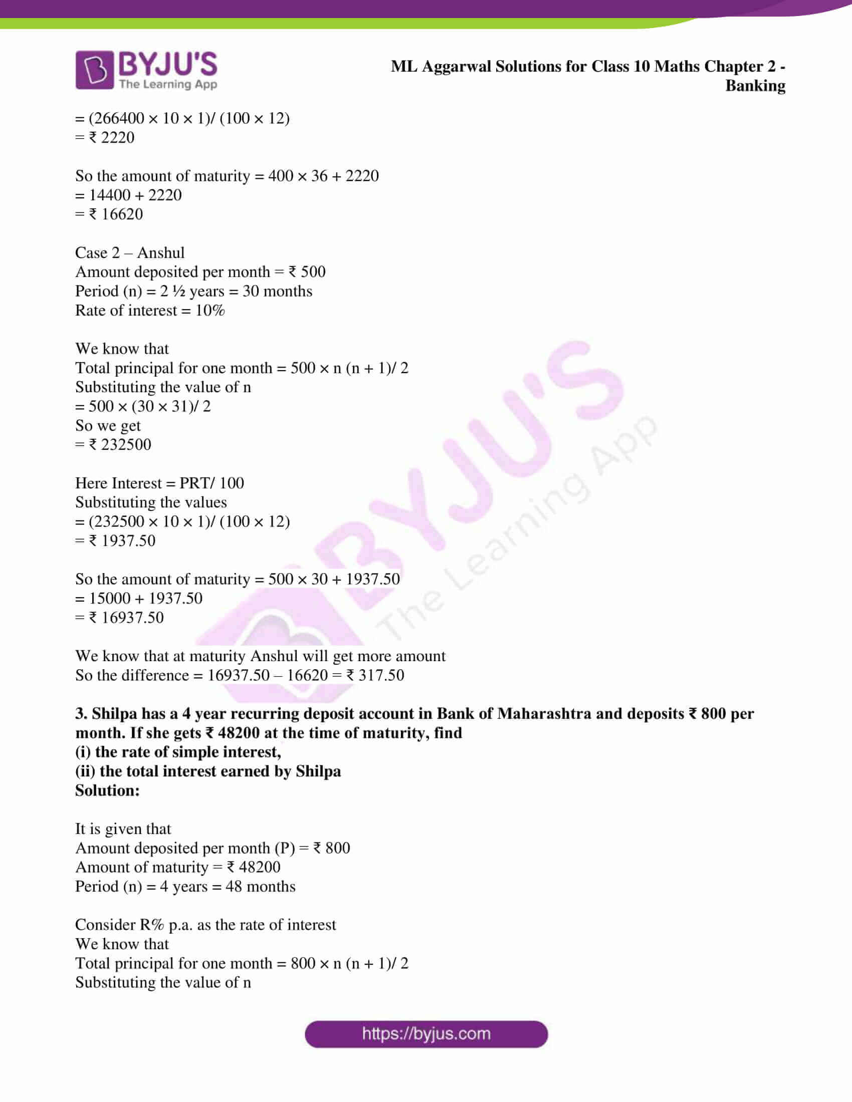 ML Aggarwal Solutions for Class 10 Maths Chapter 2 Banking