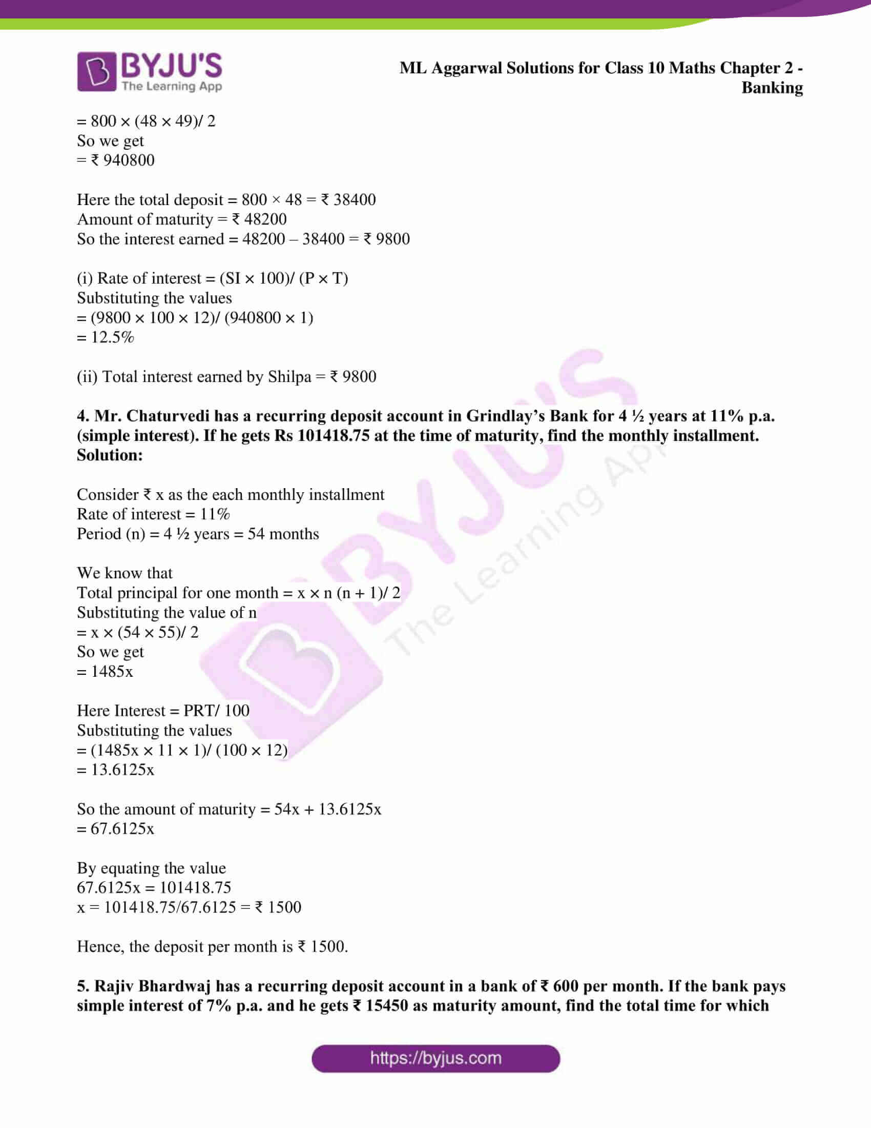 ML Aggarwal Solutions for Class 10 Maths Chapter 2 Banking