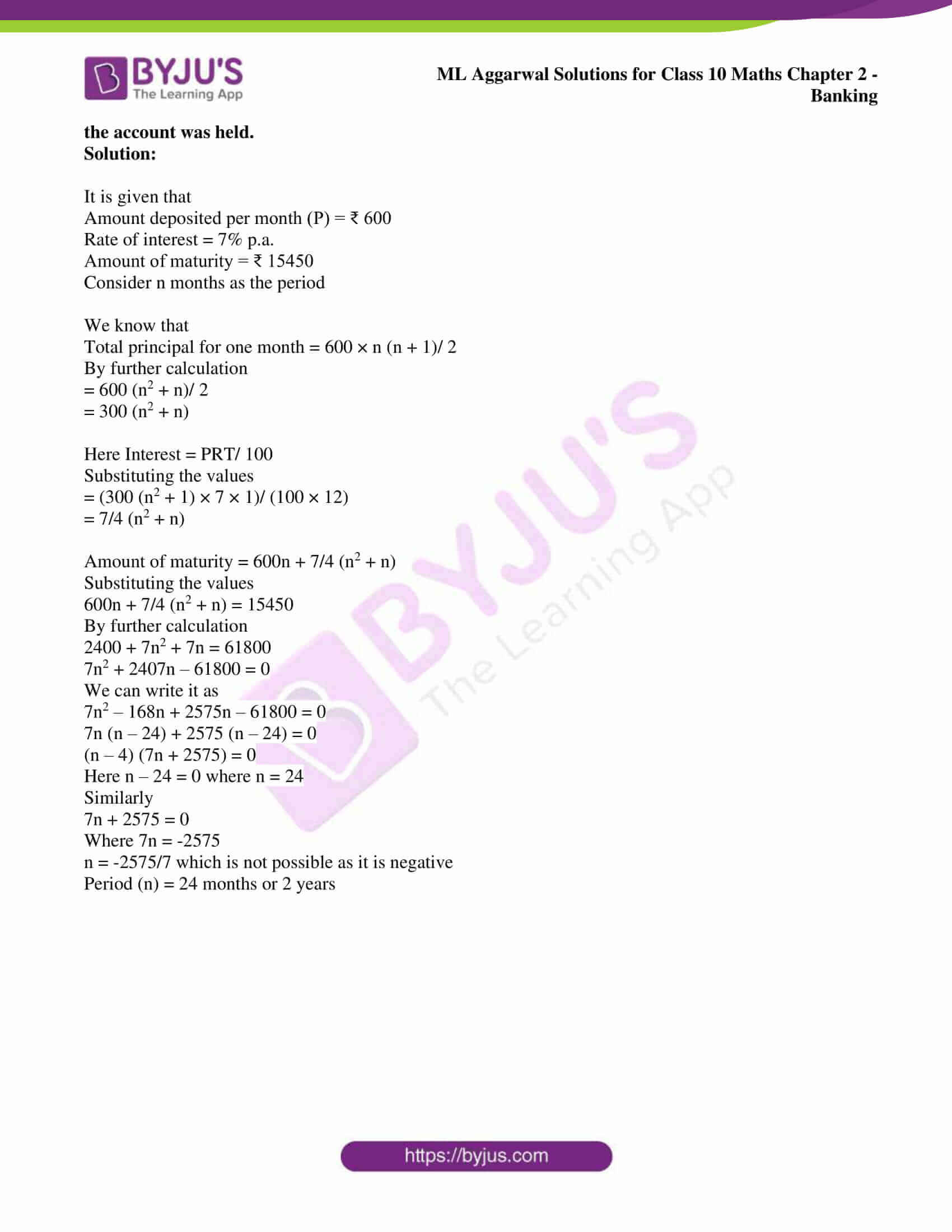 ML Aggarwal Solutions for Class 10 Maths Chapter 2 Banking