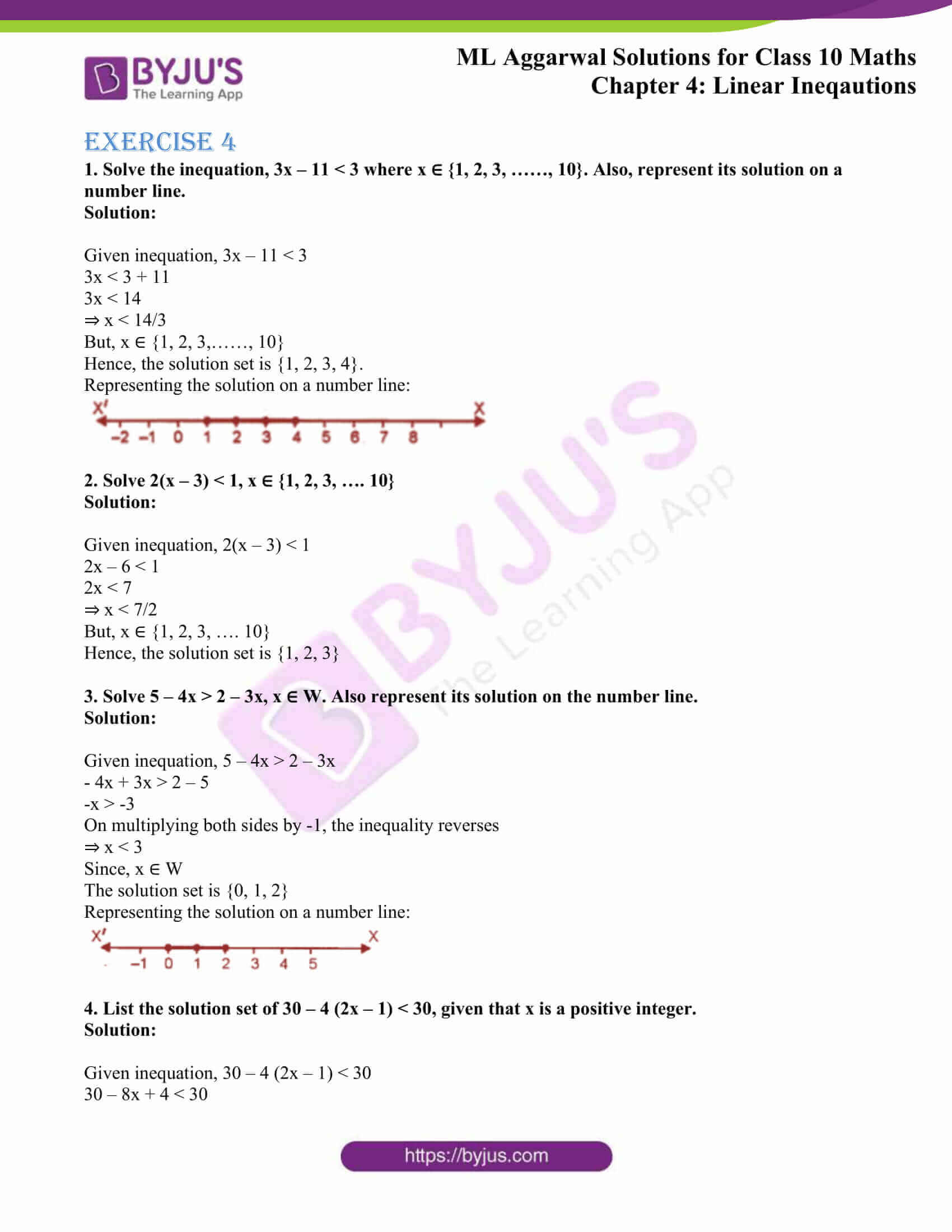 ML Aggarwal Solutions For Class 10 Maths Chapter 4 Linear Inequations