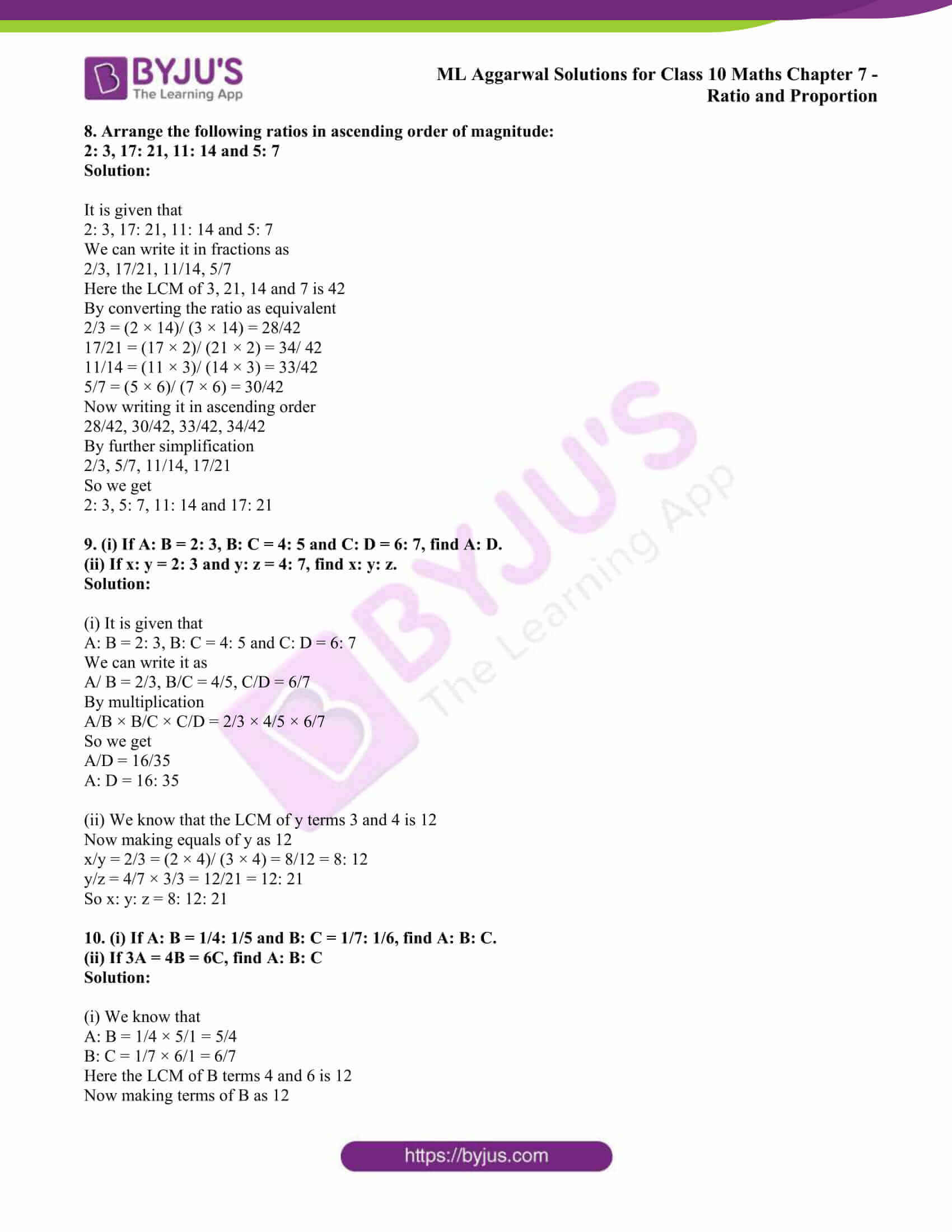 ML Aggarwal Solutions For Class 10 Maths Chapter 7 Ratio And Proportion ML Aggarwal Solutions For Class 10 Maths Chapter 7 Ratio And Proportion