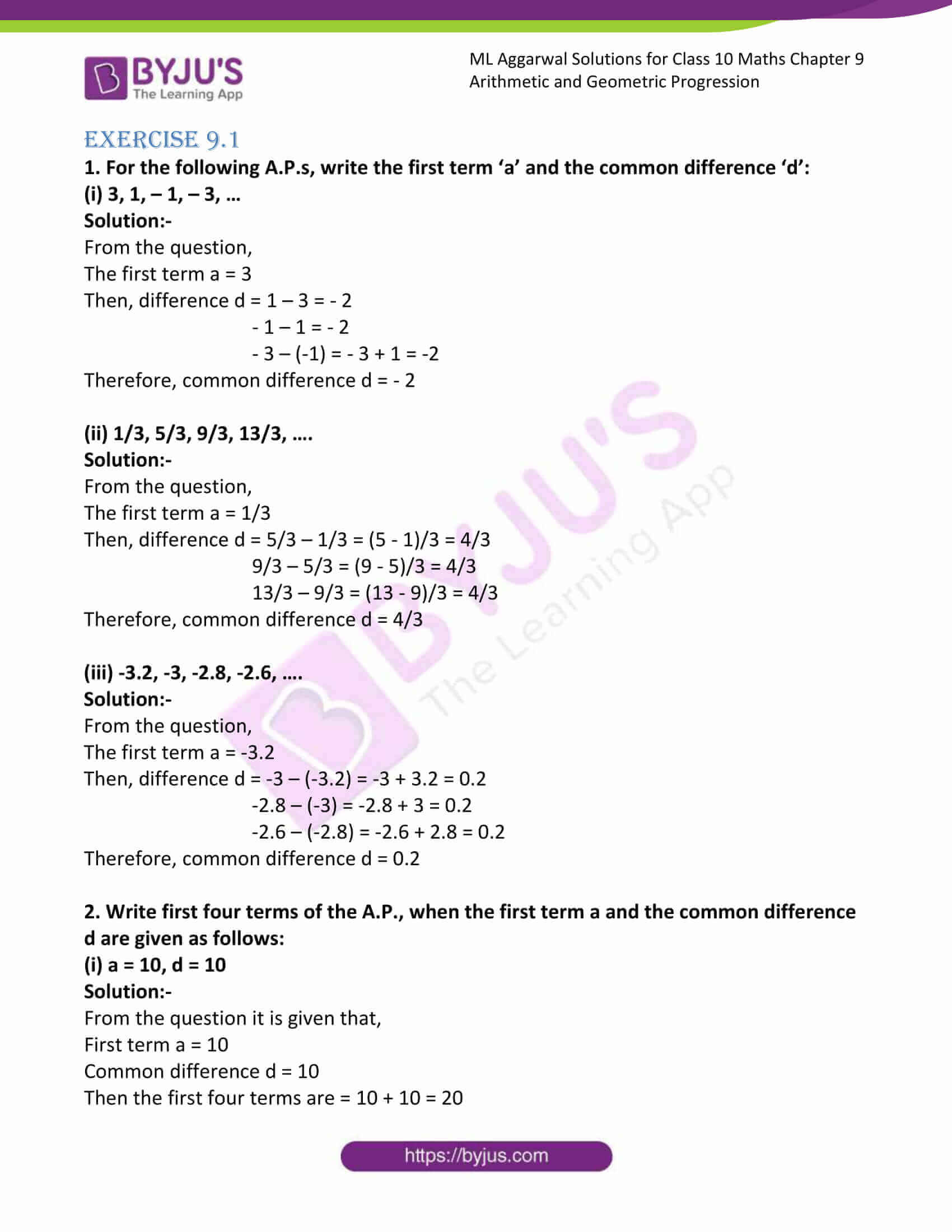 ML Aggarwal Solutions For Class 10 Maths Chapter 9 Arithmetic And