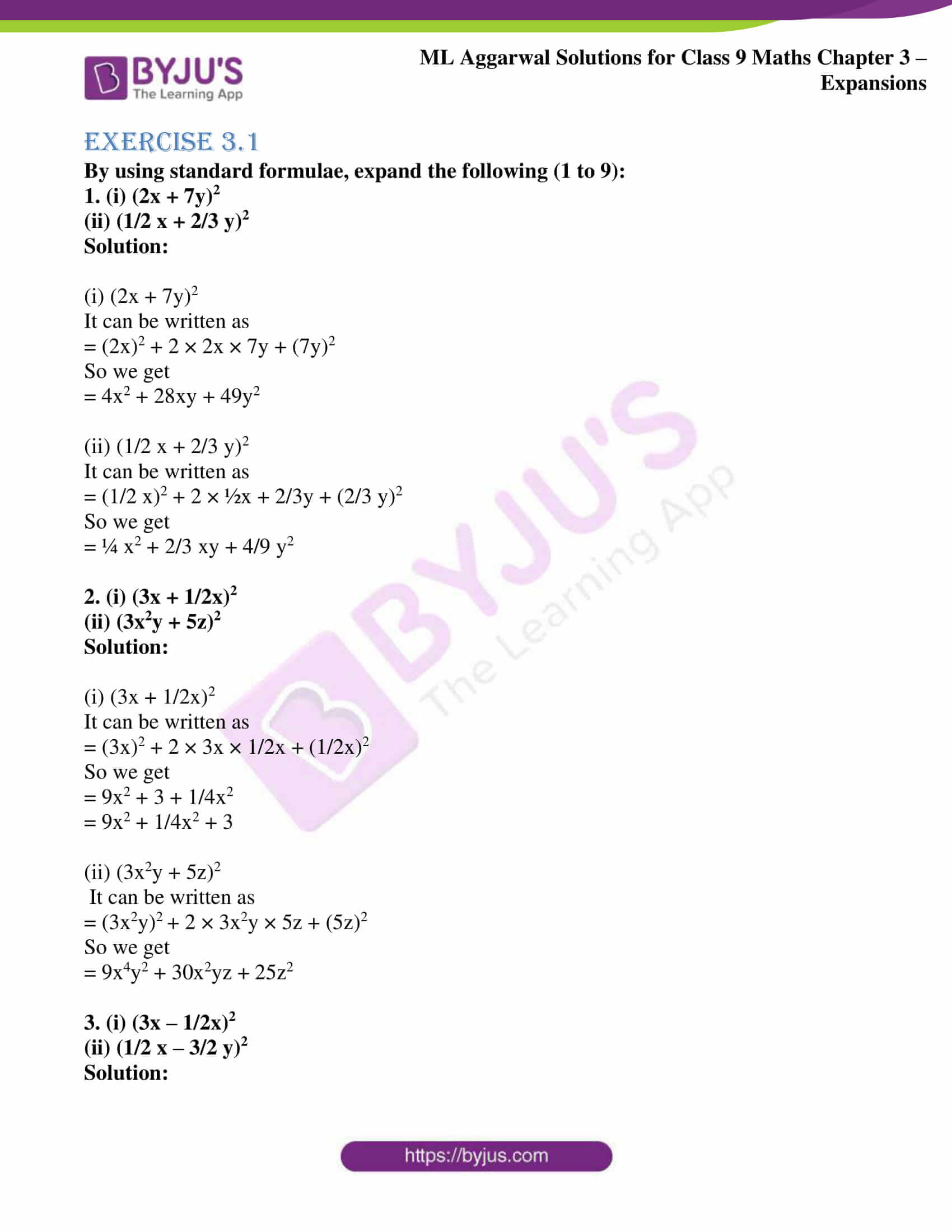 ML Aggarwal Solutions For Class 9 Chapter 3 Expansions Download Free PDF