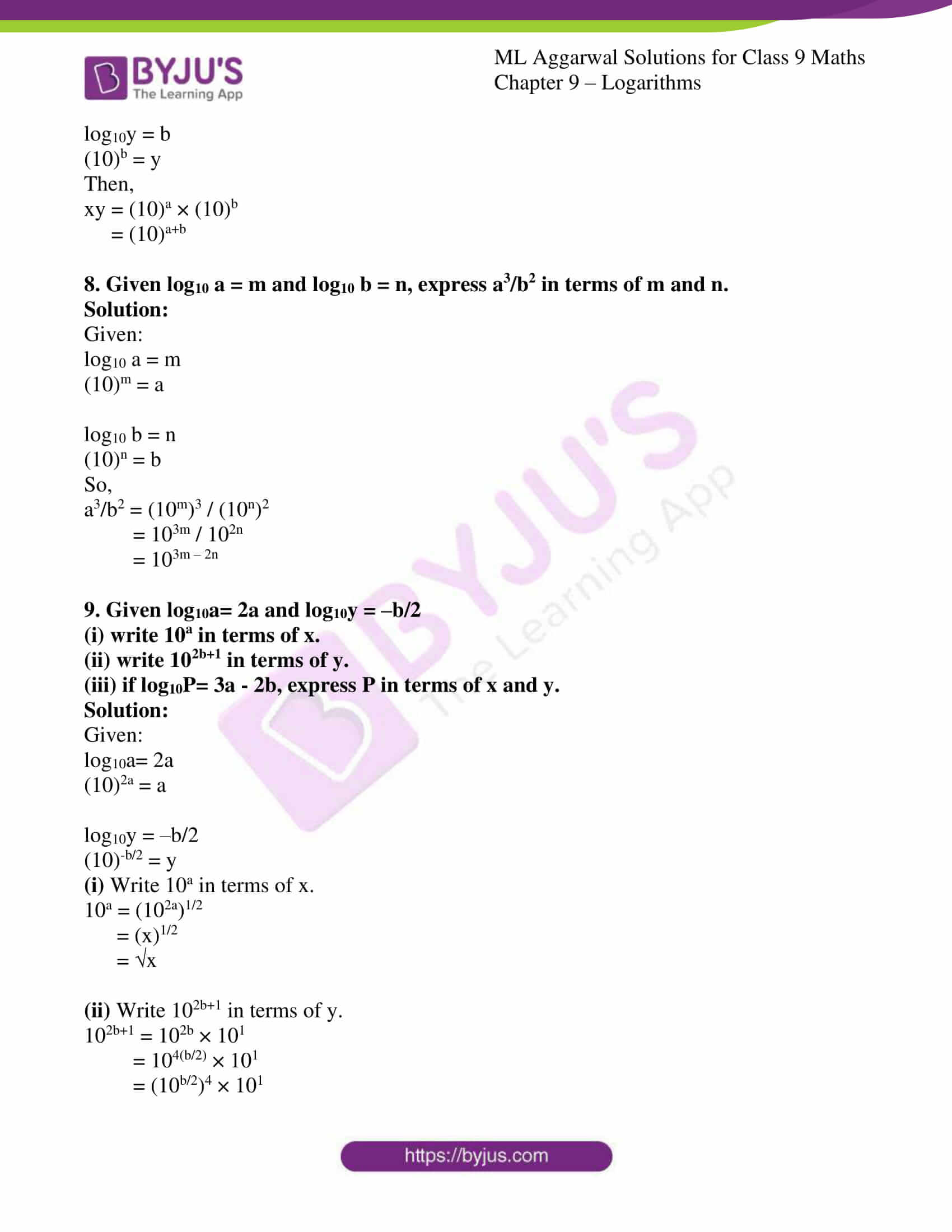 ML Aggarwal Solutions For Class 9 Chapter 9 Logarithms Get Free PDF ML Aggarwal Solutions For Class 9 Chapter 9 Logarithms Get Free PDF