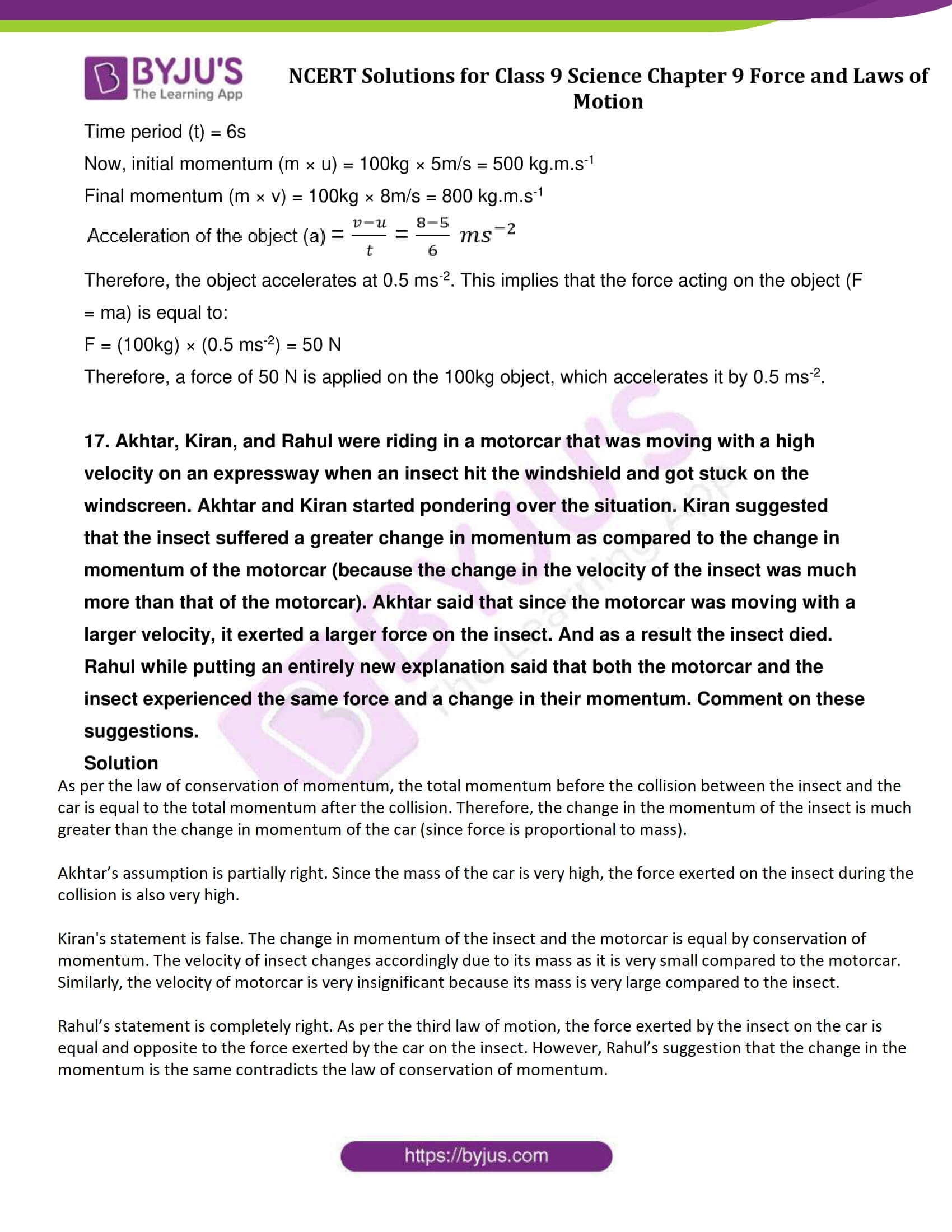 NCERT Solutions Class 9 Science Chapter 9 Force And Laws Of Motion ...