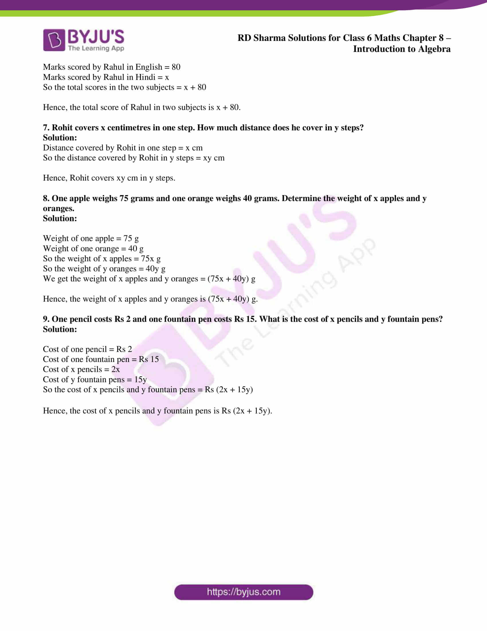 RD Sharma Solutions For Class 6 Chapter 8 Introduction To Algebra Free PDF RD Sharma Solutions For Class 6 Chapter 8 Introduction To Algebra Free PDF