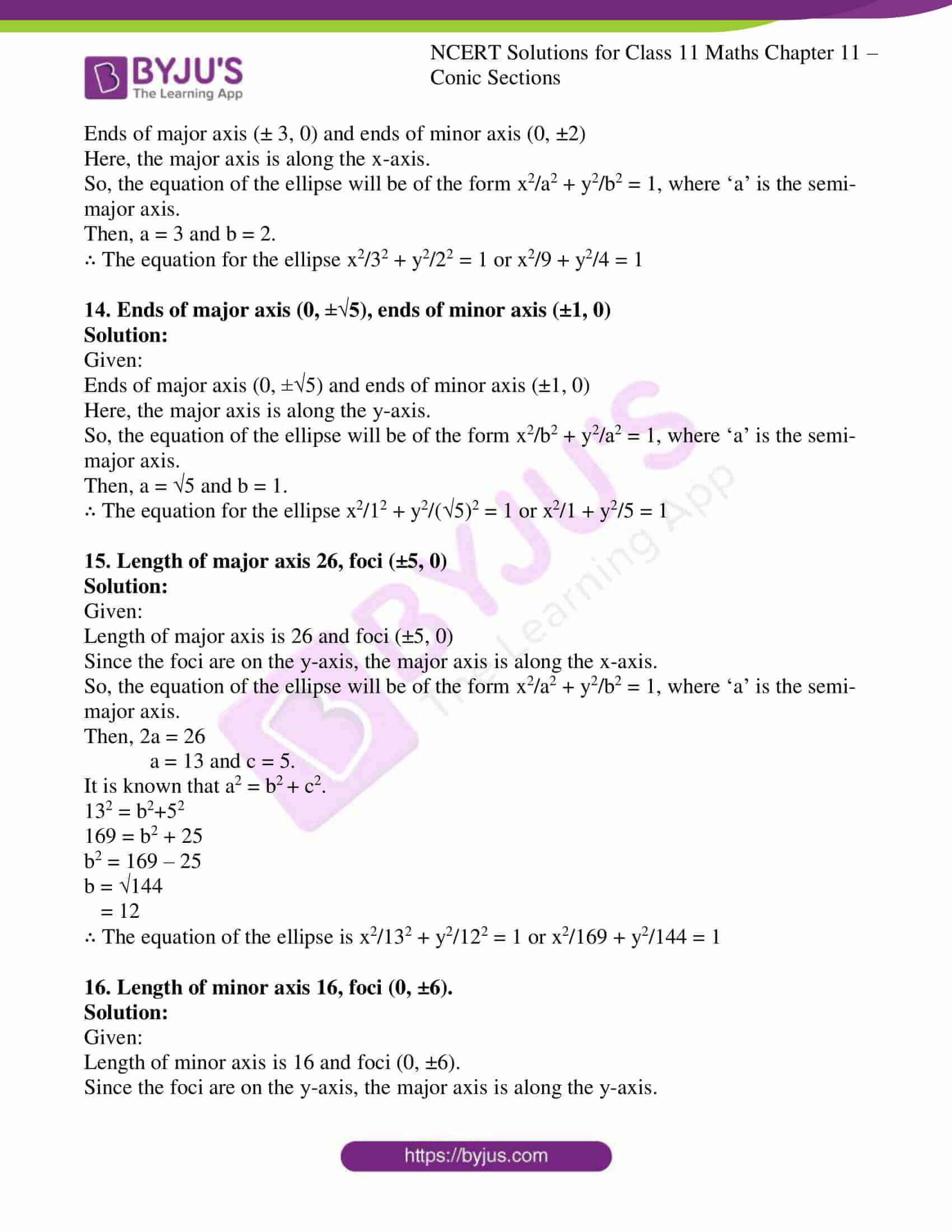 NCERT Solutions Class 11 Maths Chapter 11 Conic Sections Ex 11.3