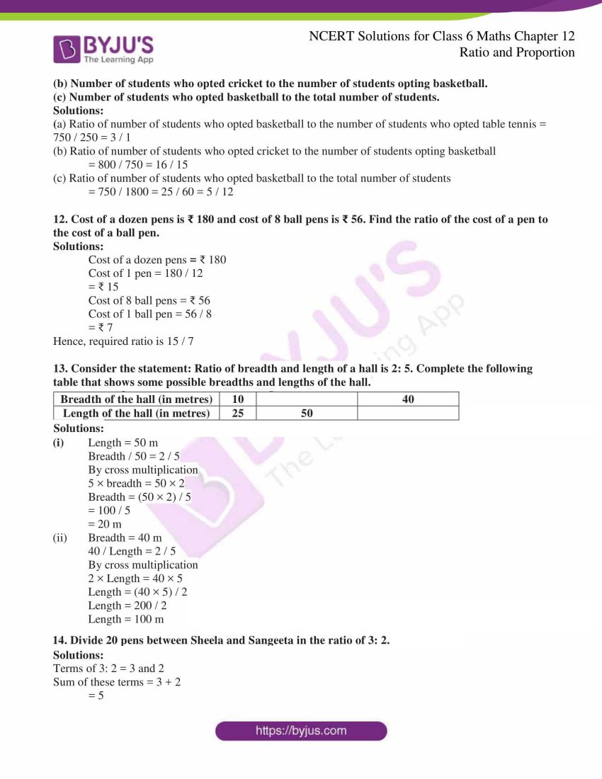 NCERT Solutions For Class 6 Maths Exercise 12 1 Chapter 12 Ratio And