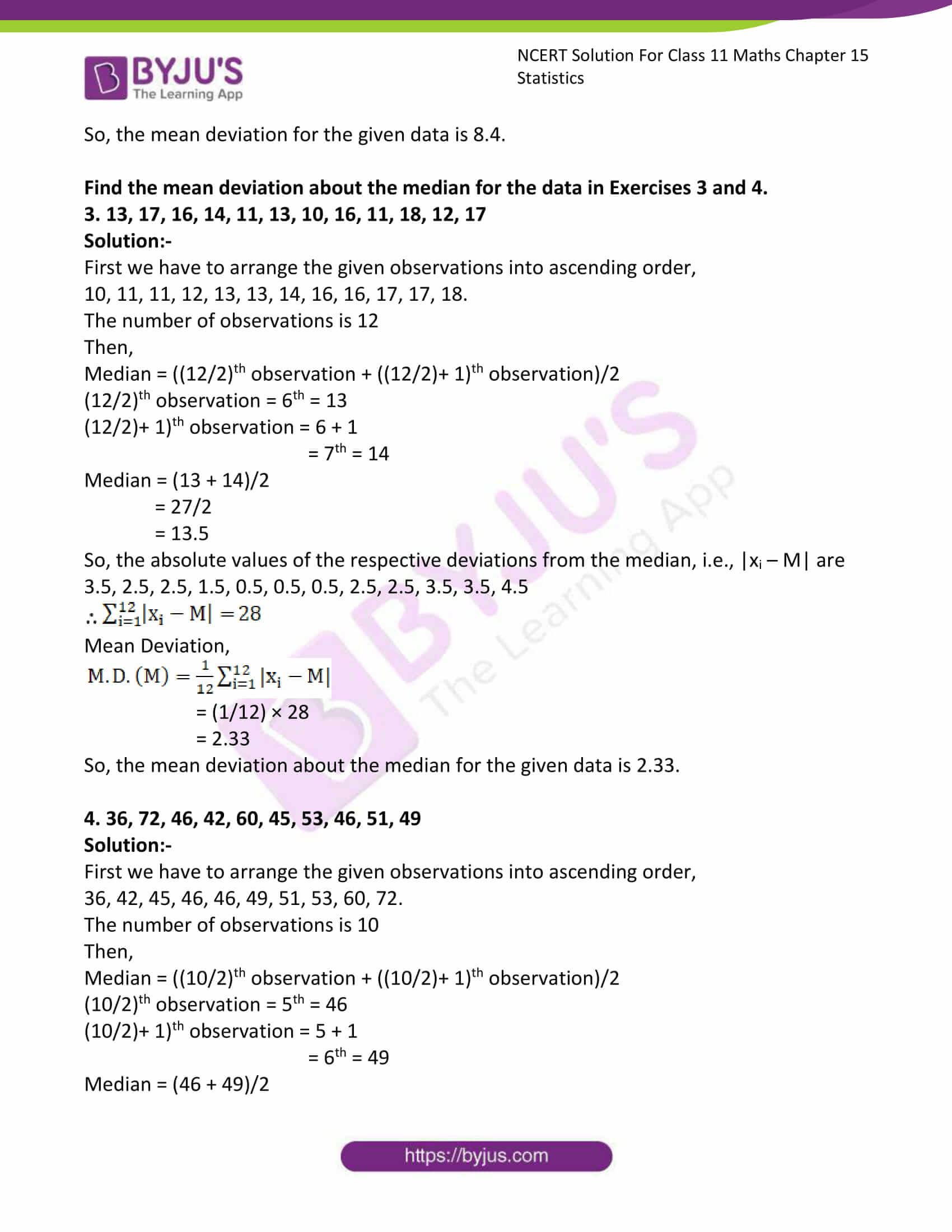 NCERT Solutions for Class 11 Maths Chapter 15 Statistics