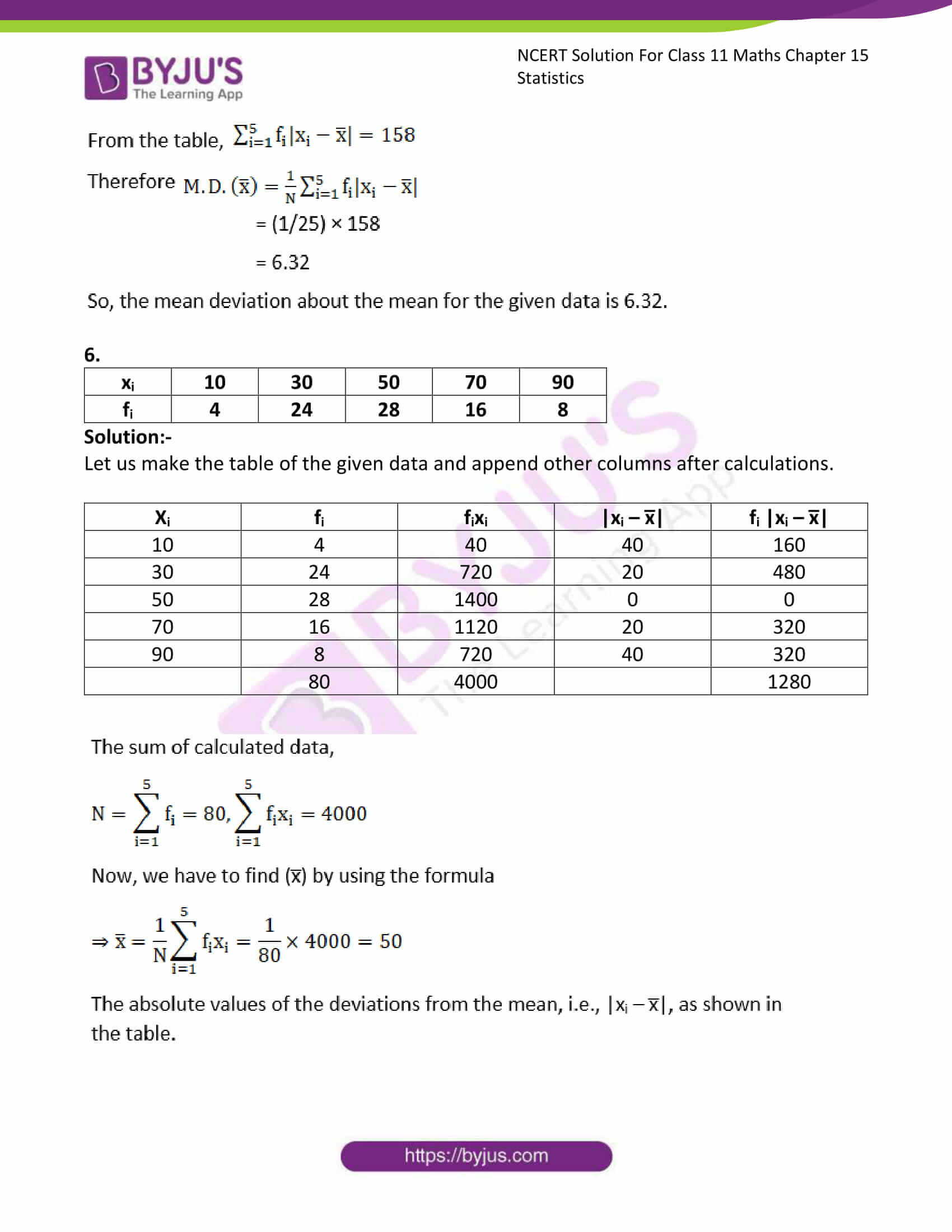 NCERT Solutions for Class 11 Maths Chapter 15 Statistics
