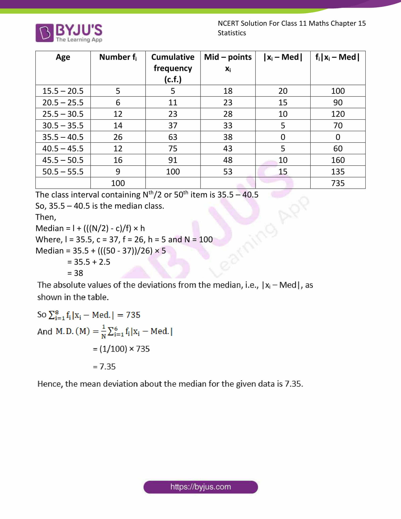NCERT Solutions for Class 11 Maths Chapter 15 Statistics