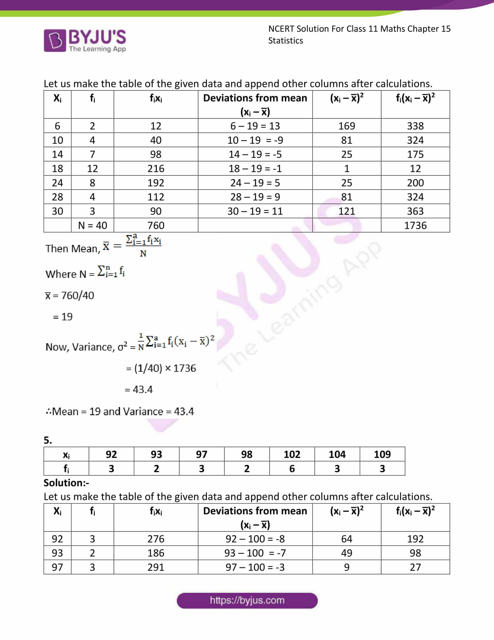 NCERT Solutions for Class 11 Maths Chapter 15 Statistics