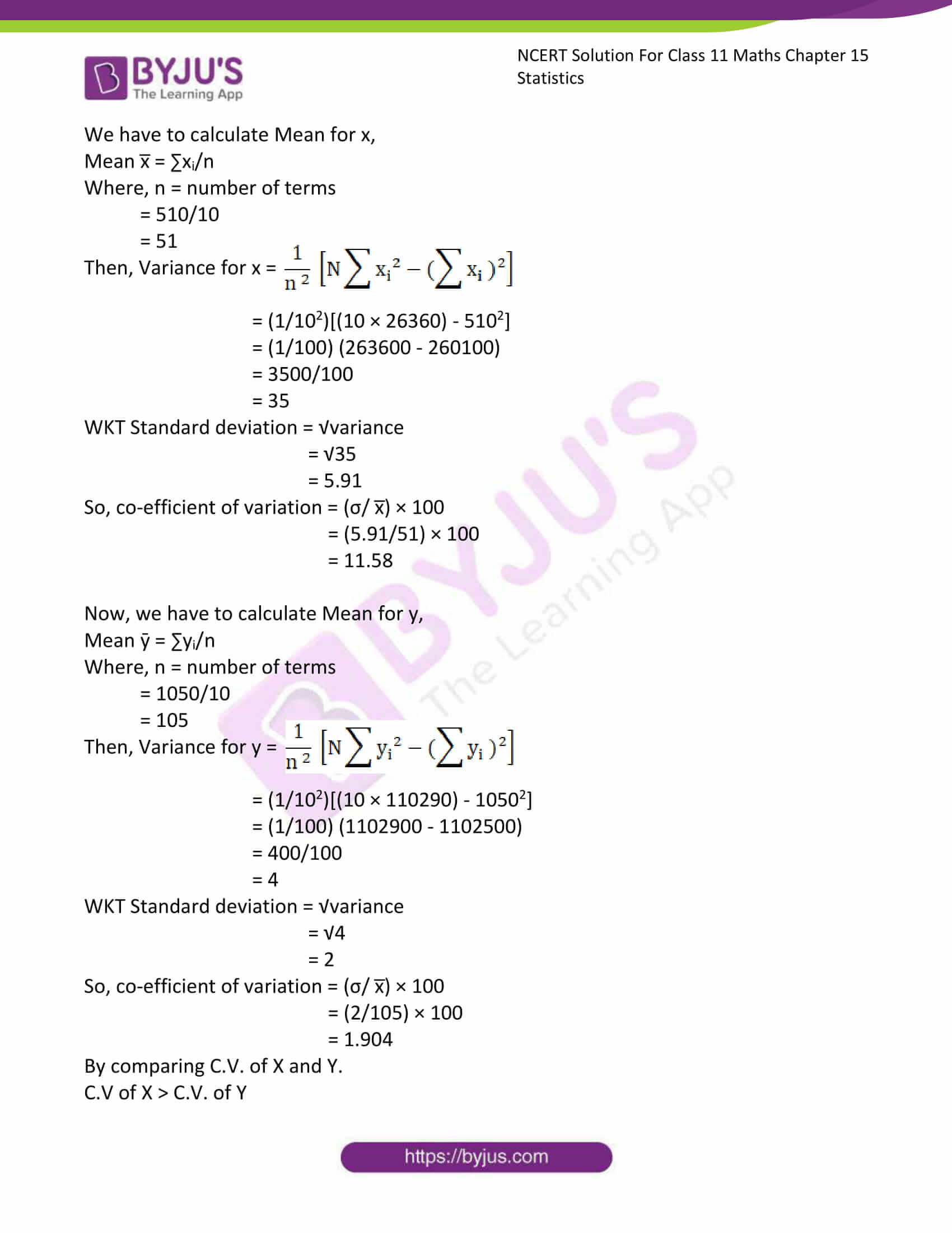 NCERT Solutions for Class 11 Maths Chapter 15 Statistics