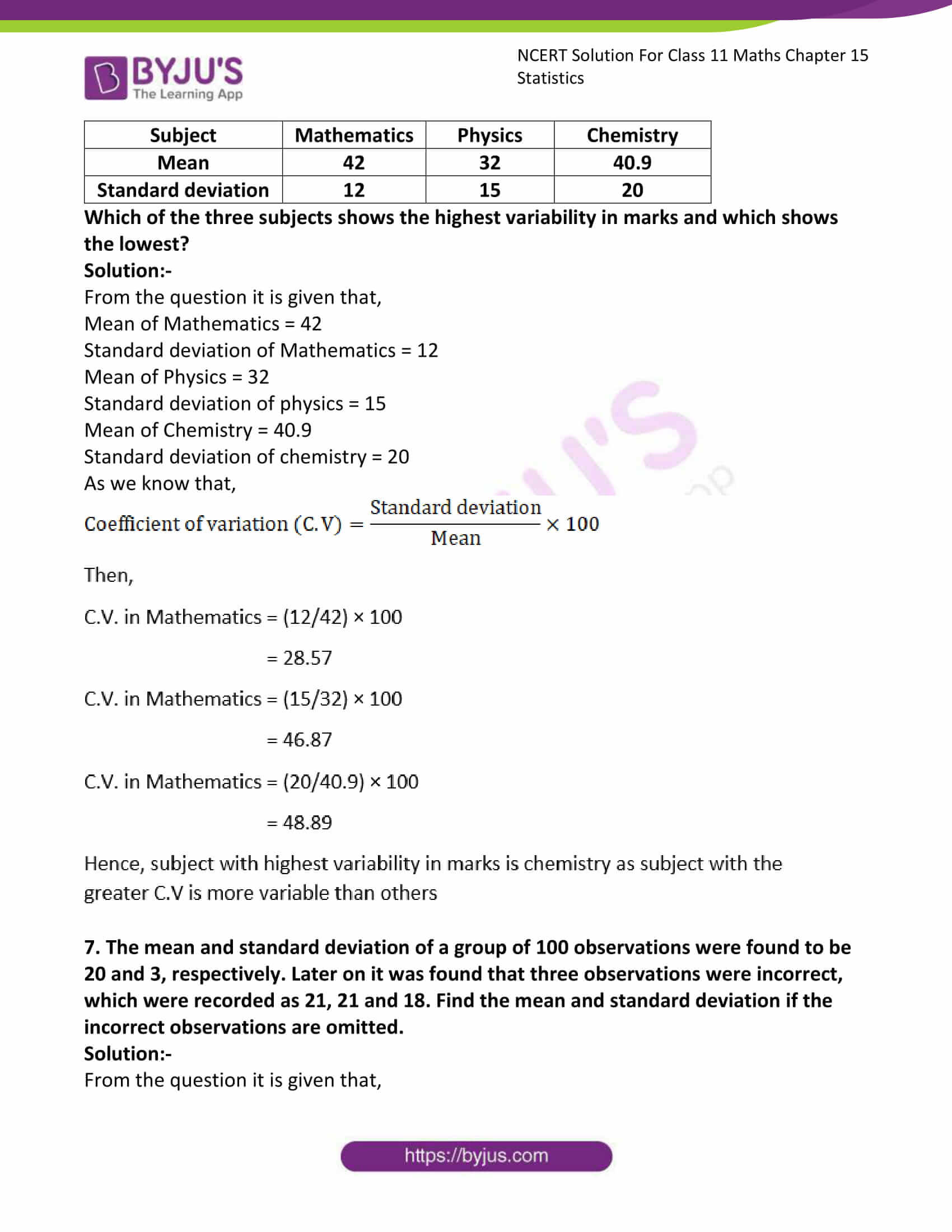 NCERT Solutions for Class 11 Maths Chapter 15 Statistics