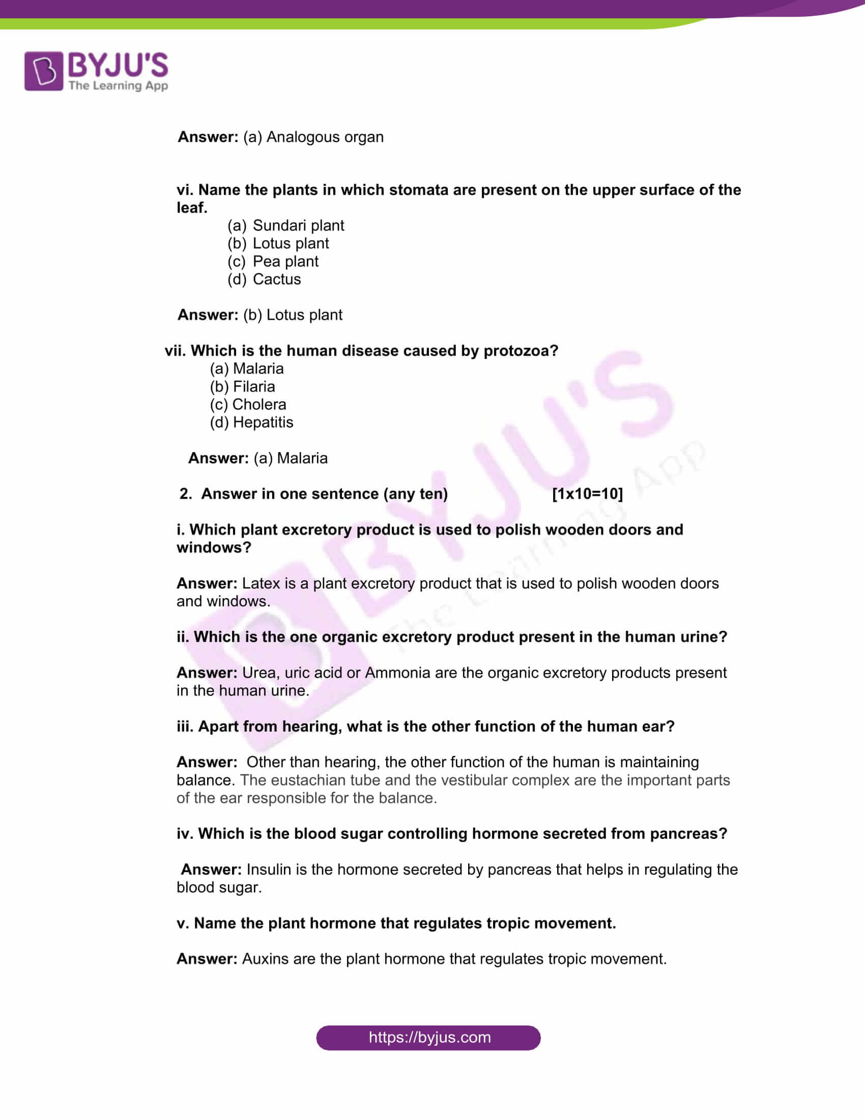 West Bengal Madhyamik Board Class 10 Life Science 2016 Question Paper