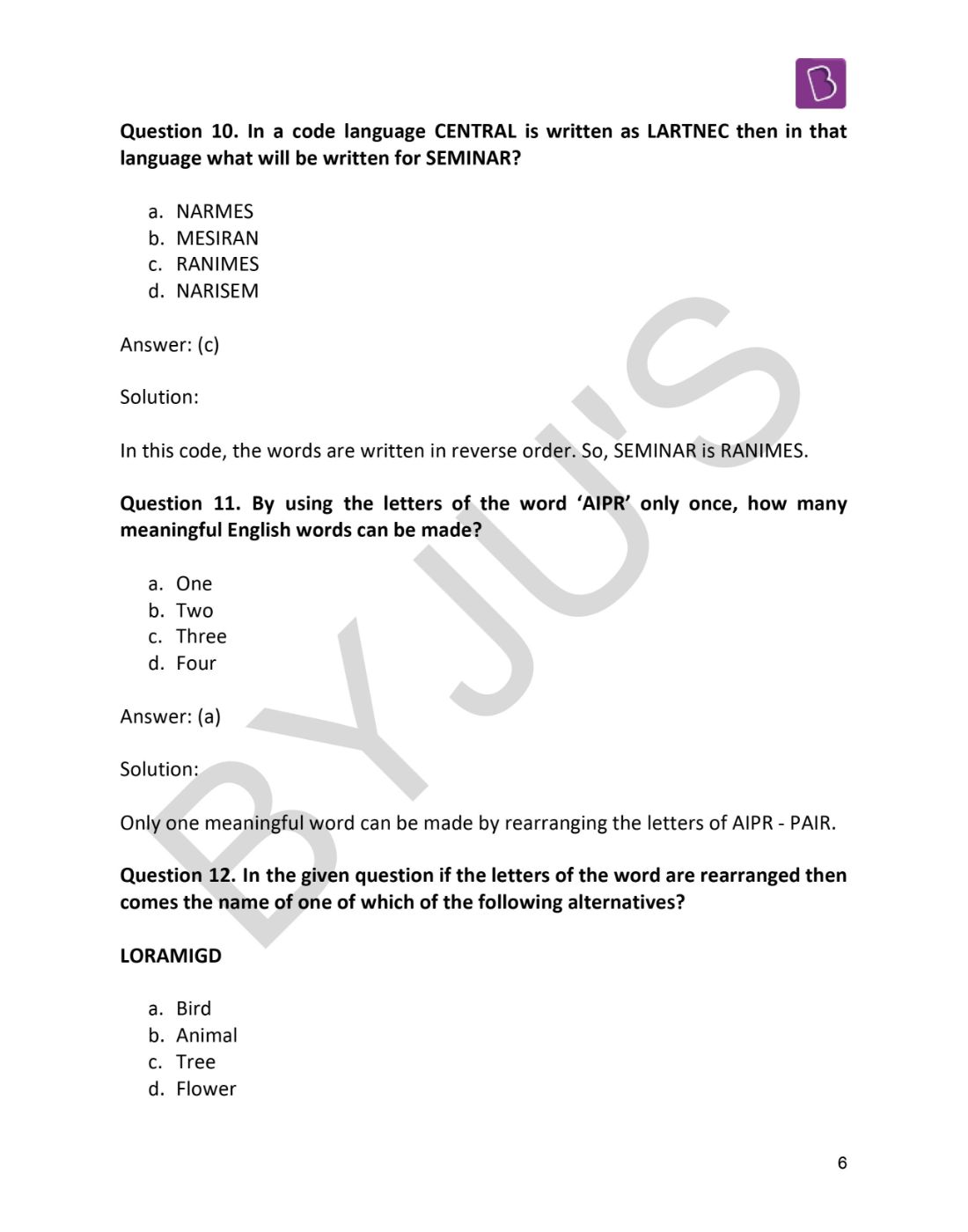 Jharkhand 2020-21 NTSE Stage 1 Answer Key & Question Paper With Solutions